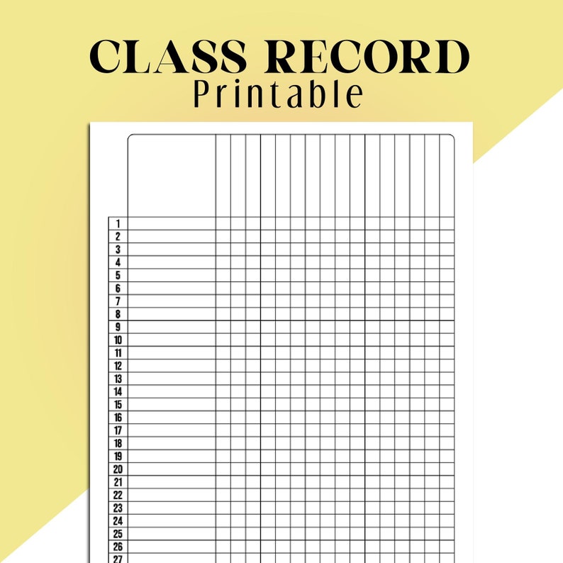 Printable Class Record, Class Record and Checklist, Class Gradebook ...