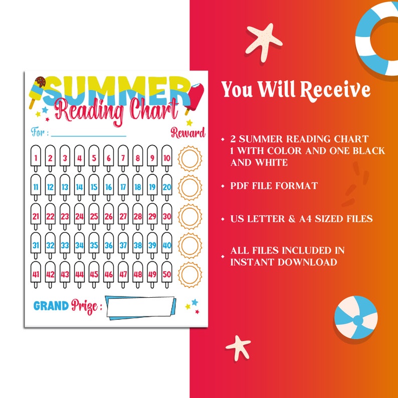 Summer Ice Pop Reading Chart Tracker, Summer Reading Challenge for Kids ...