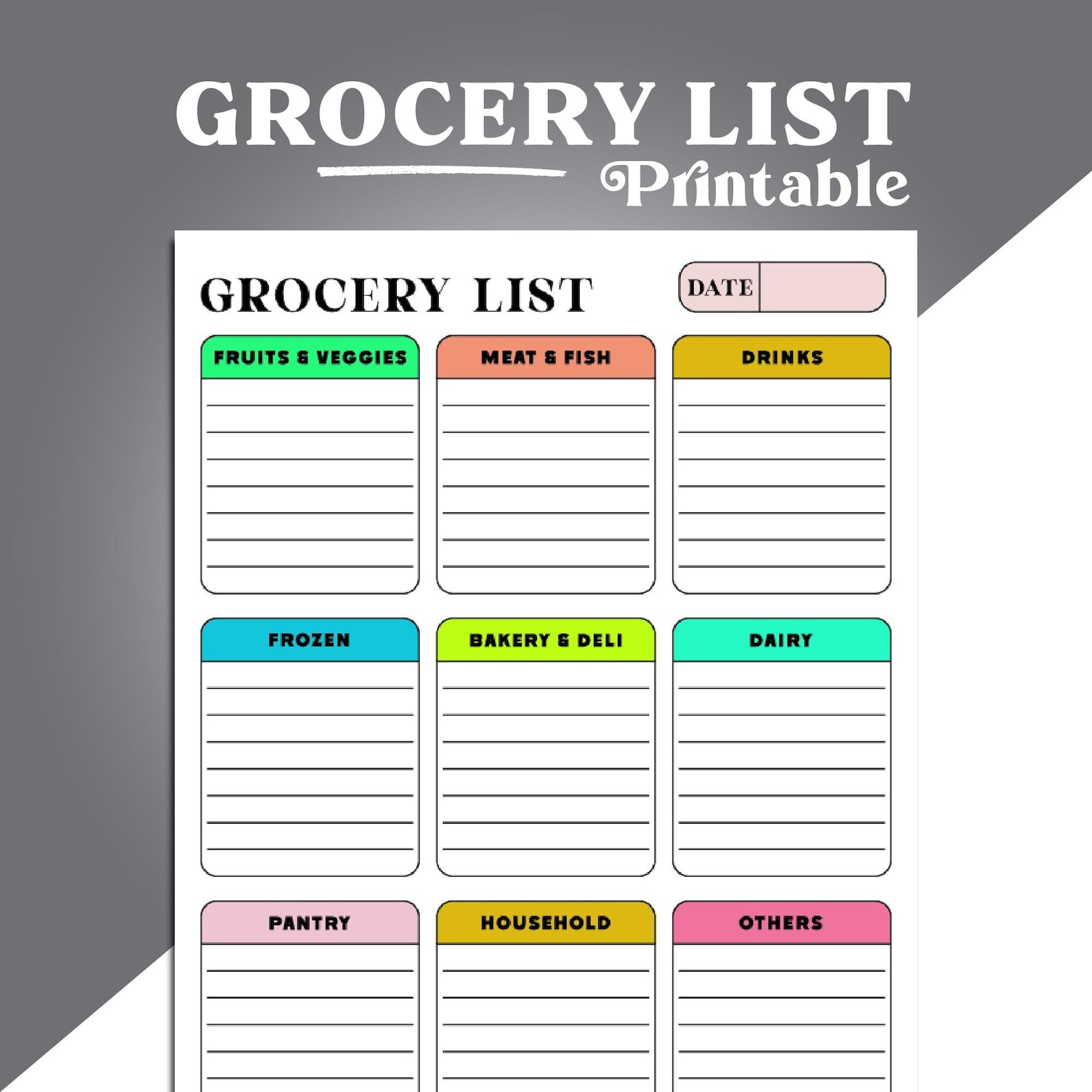 Grocery List Printable Template, Shopping List Printable, Food Shopping ...