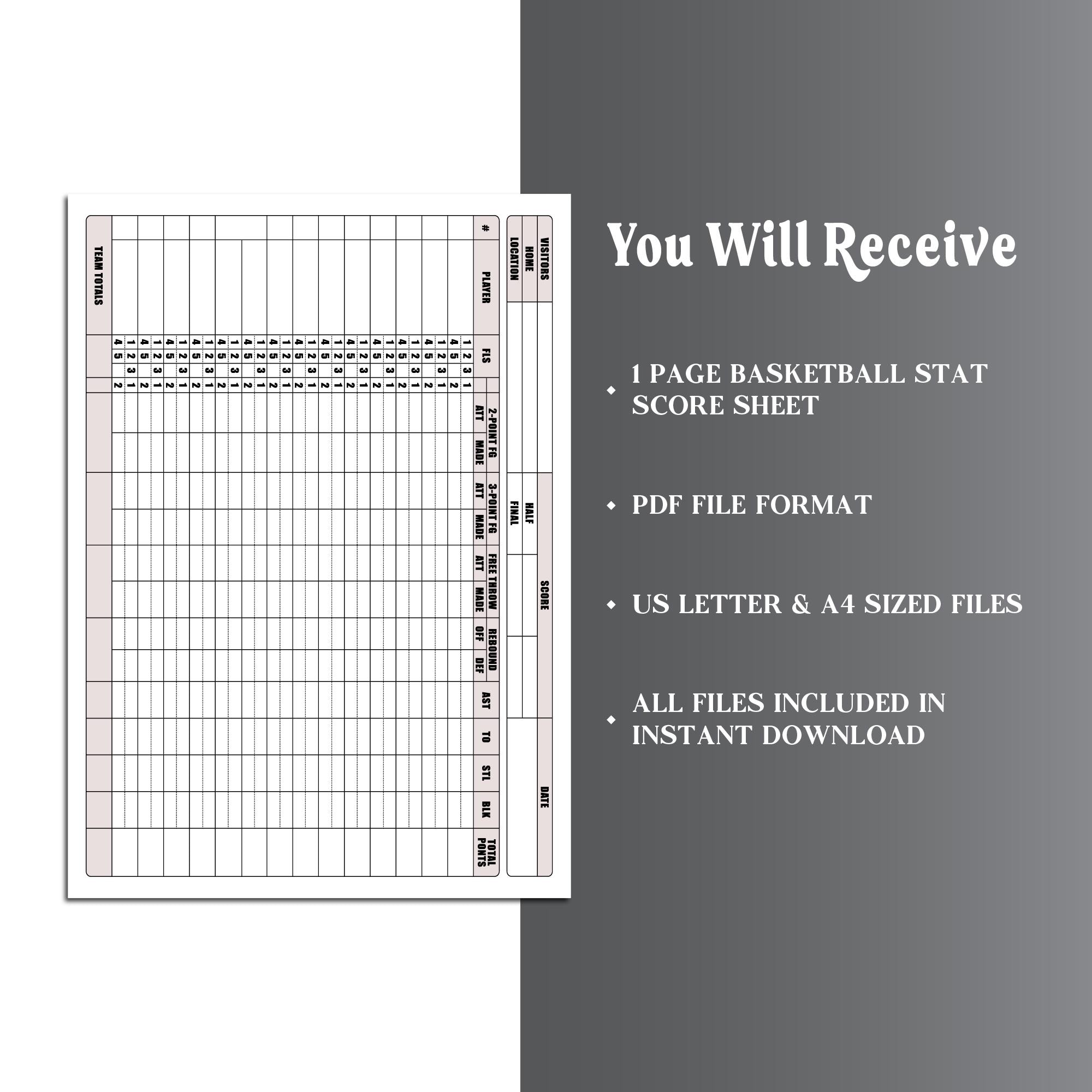 Basketball Statistic Score Sheet, Basketball Stat Tracker Player ...