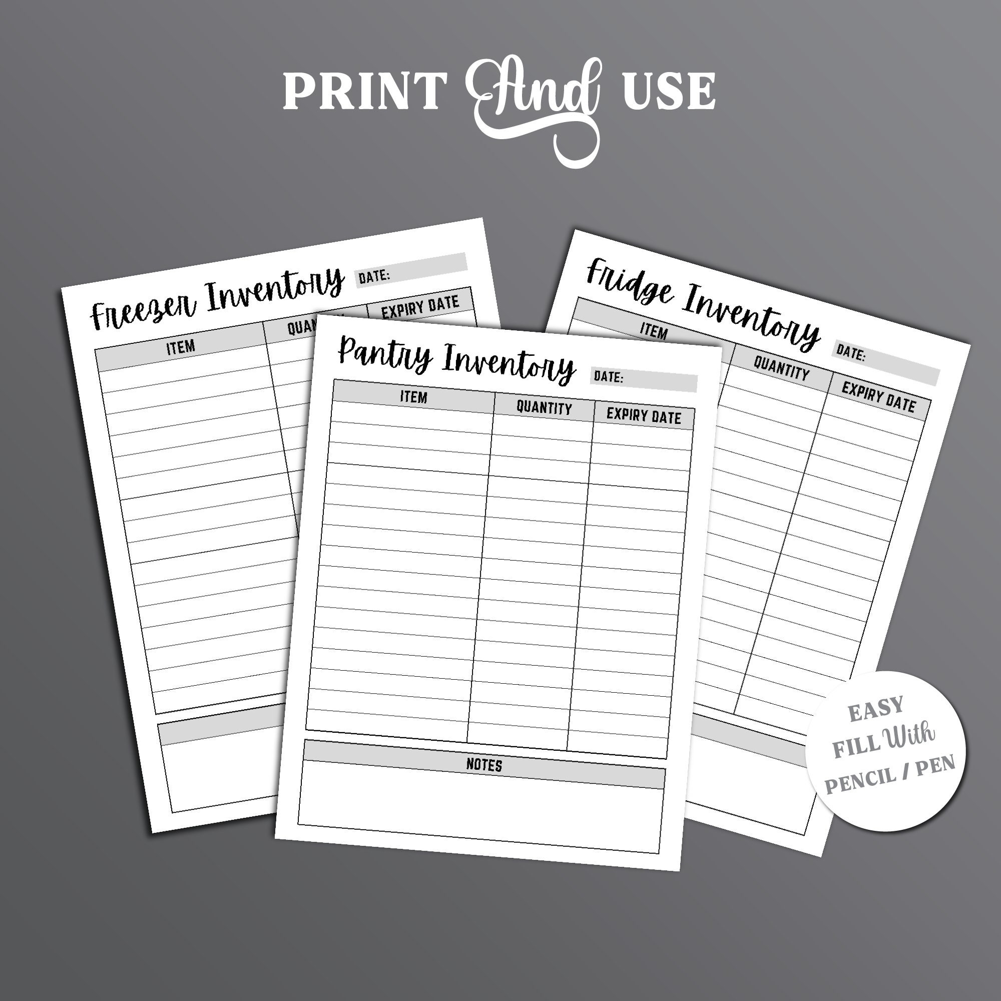 Kitchen Inventory Printable Template, Fridge and Freezer Inventory ...