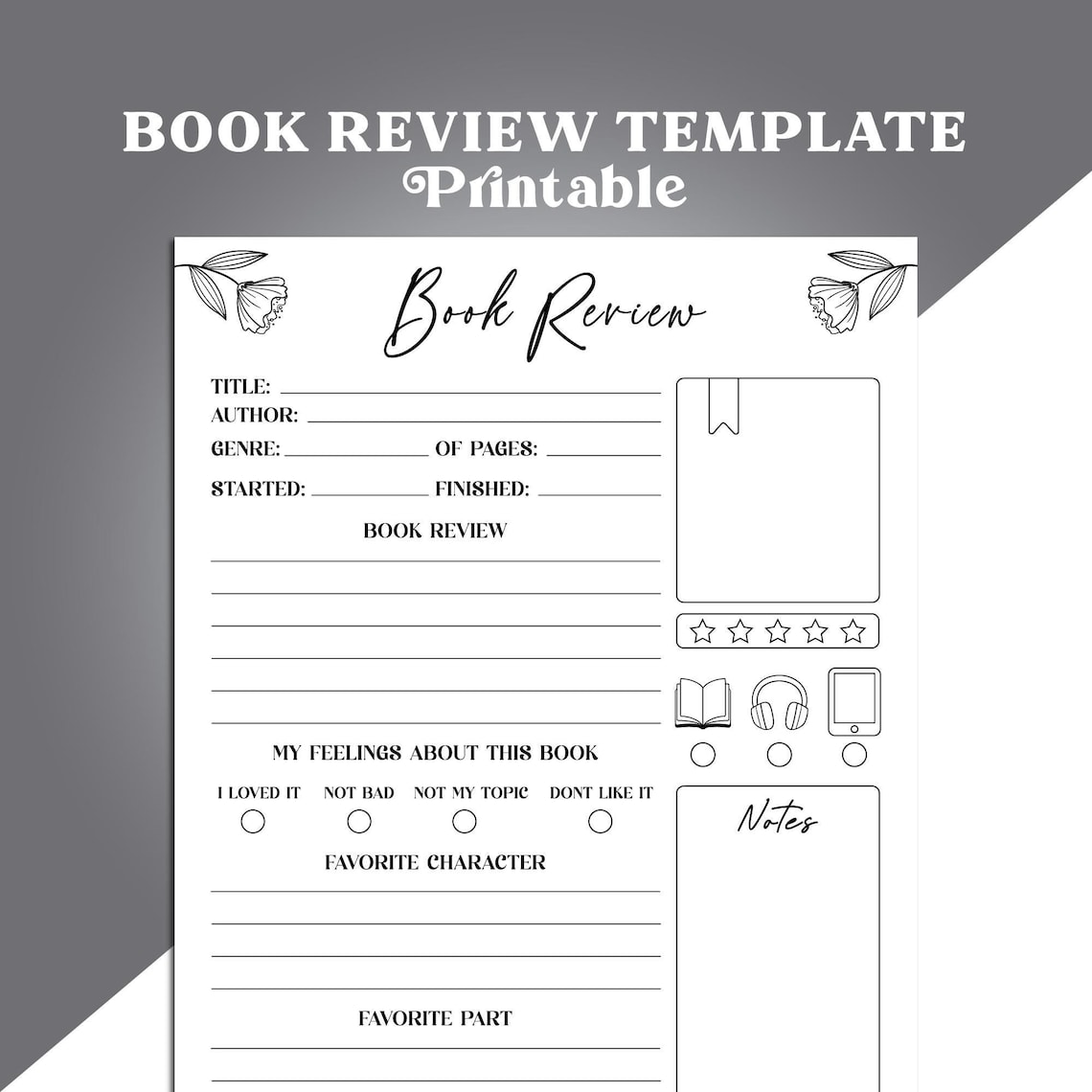 Book Review Template Printable, Book Review Page, Printable Book Review ...
