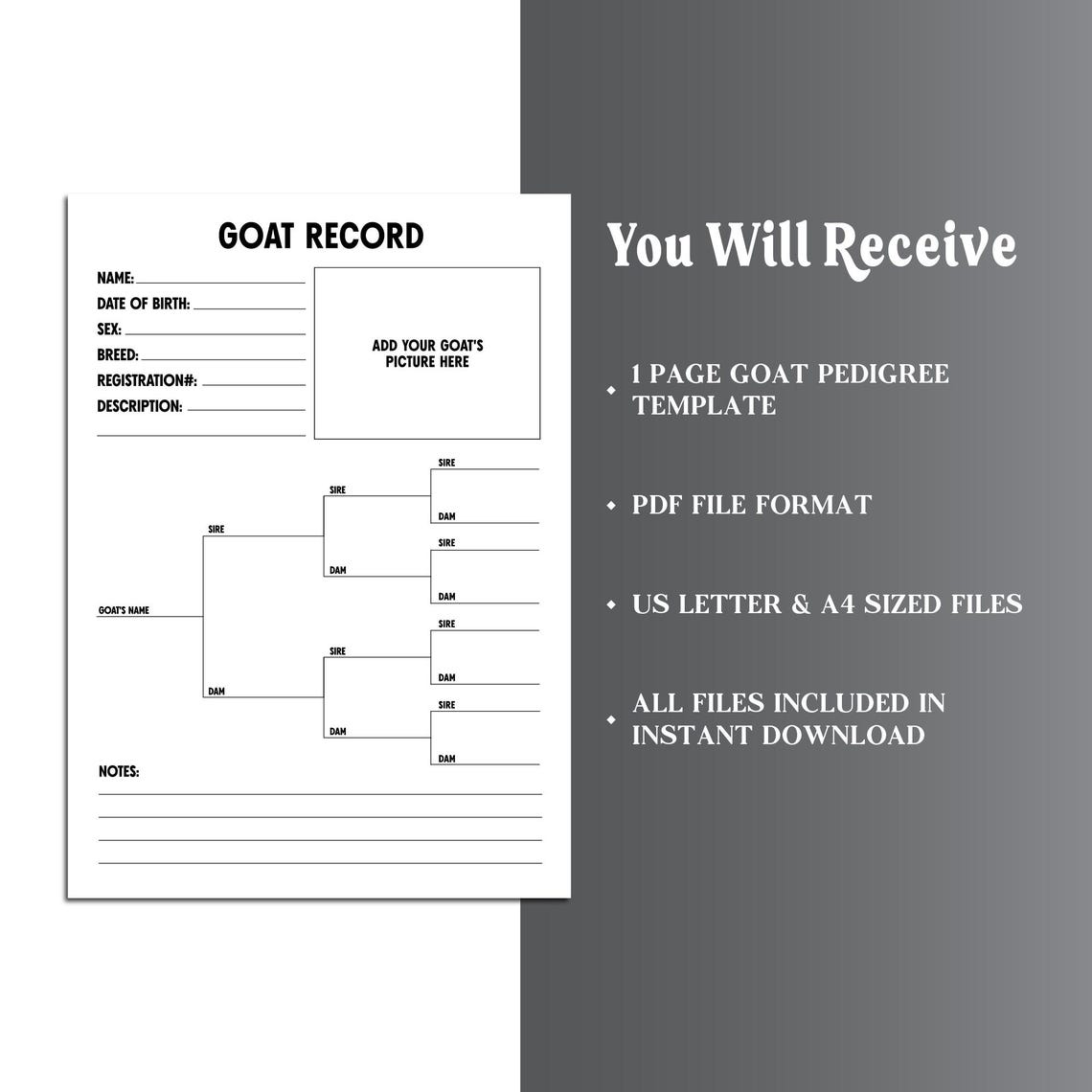 Goat Pedigree Template Printable, Goat ID Form, Fillable Form, Goat ...