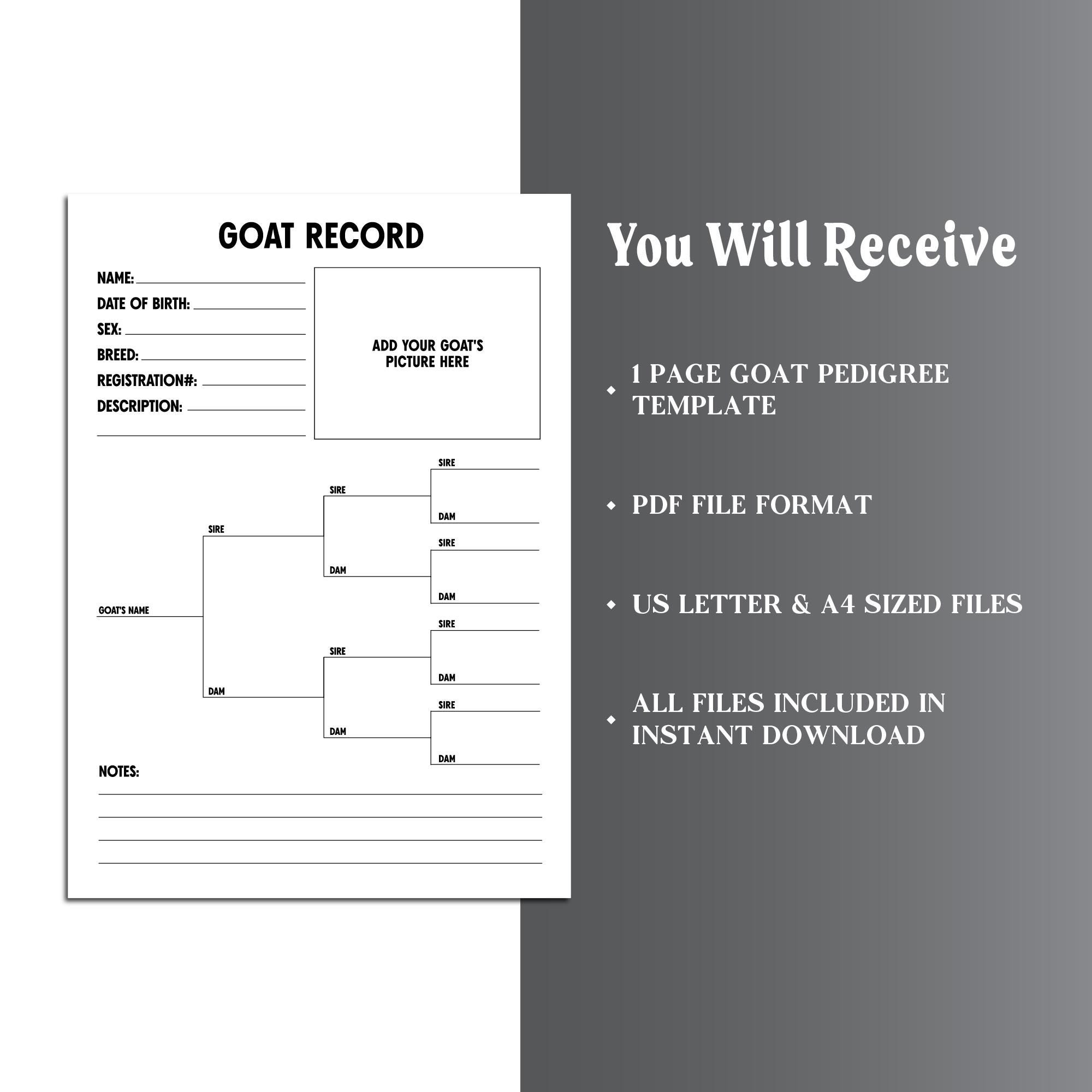 Goat Pedigree Template Printable, Goat ID Form, Fillable Form, Goat ...