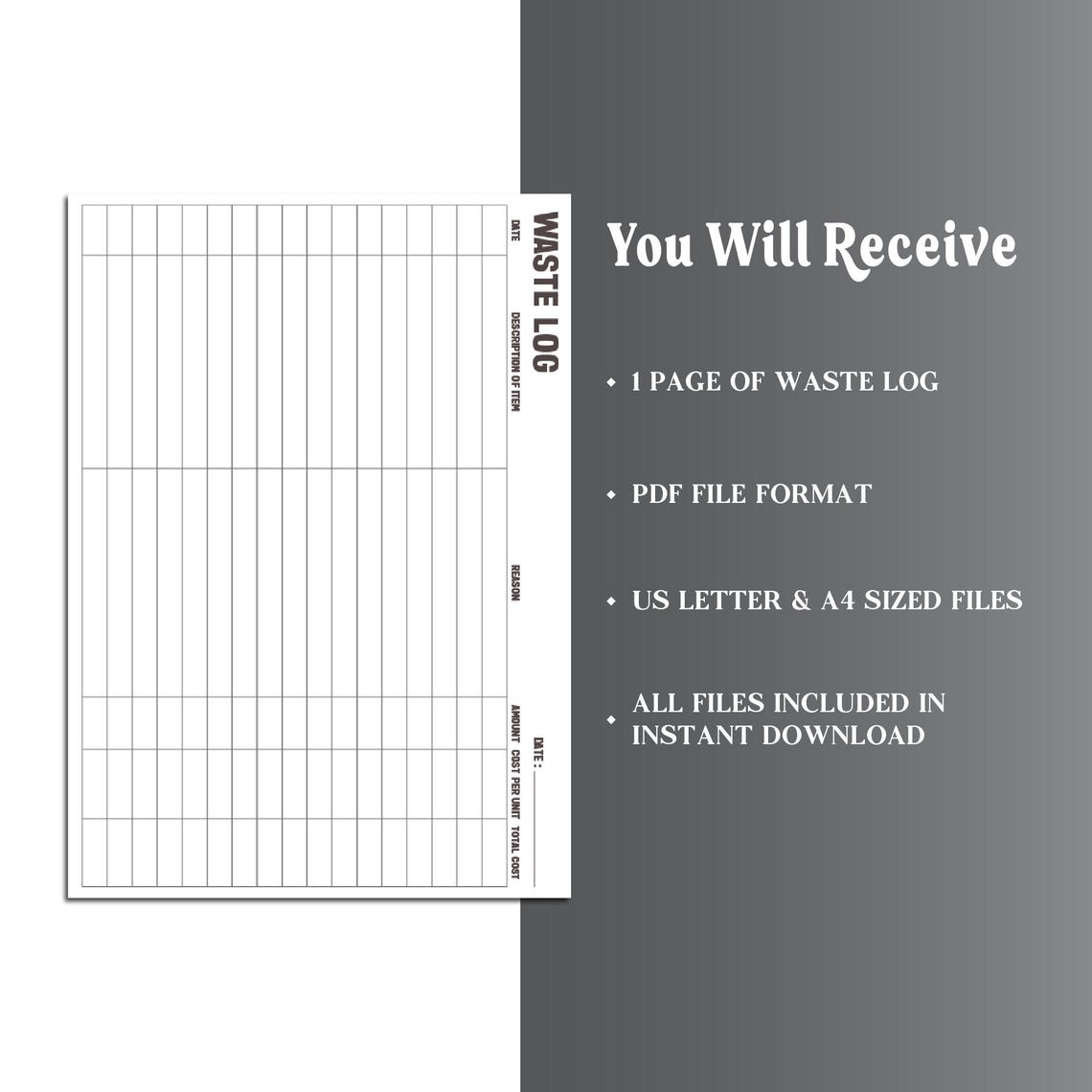 Waste Log Printable, Food Waste Tracker, Waste Tracker Template ...