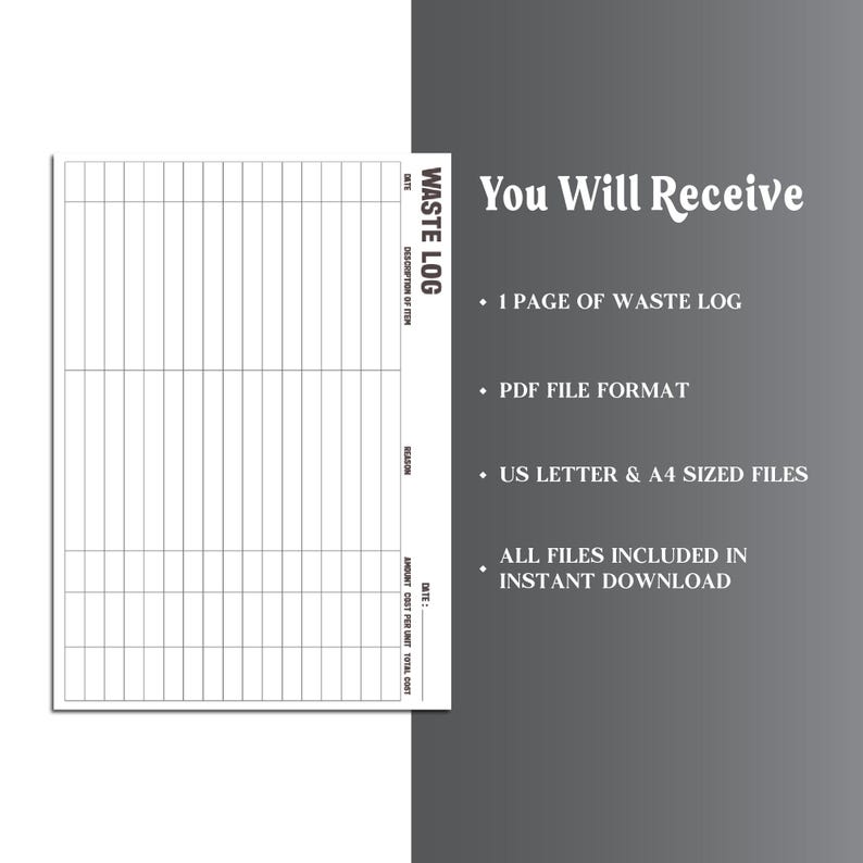 Waste Log Printable, Food Waste Tracker, Waste Tracker Template ...