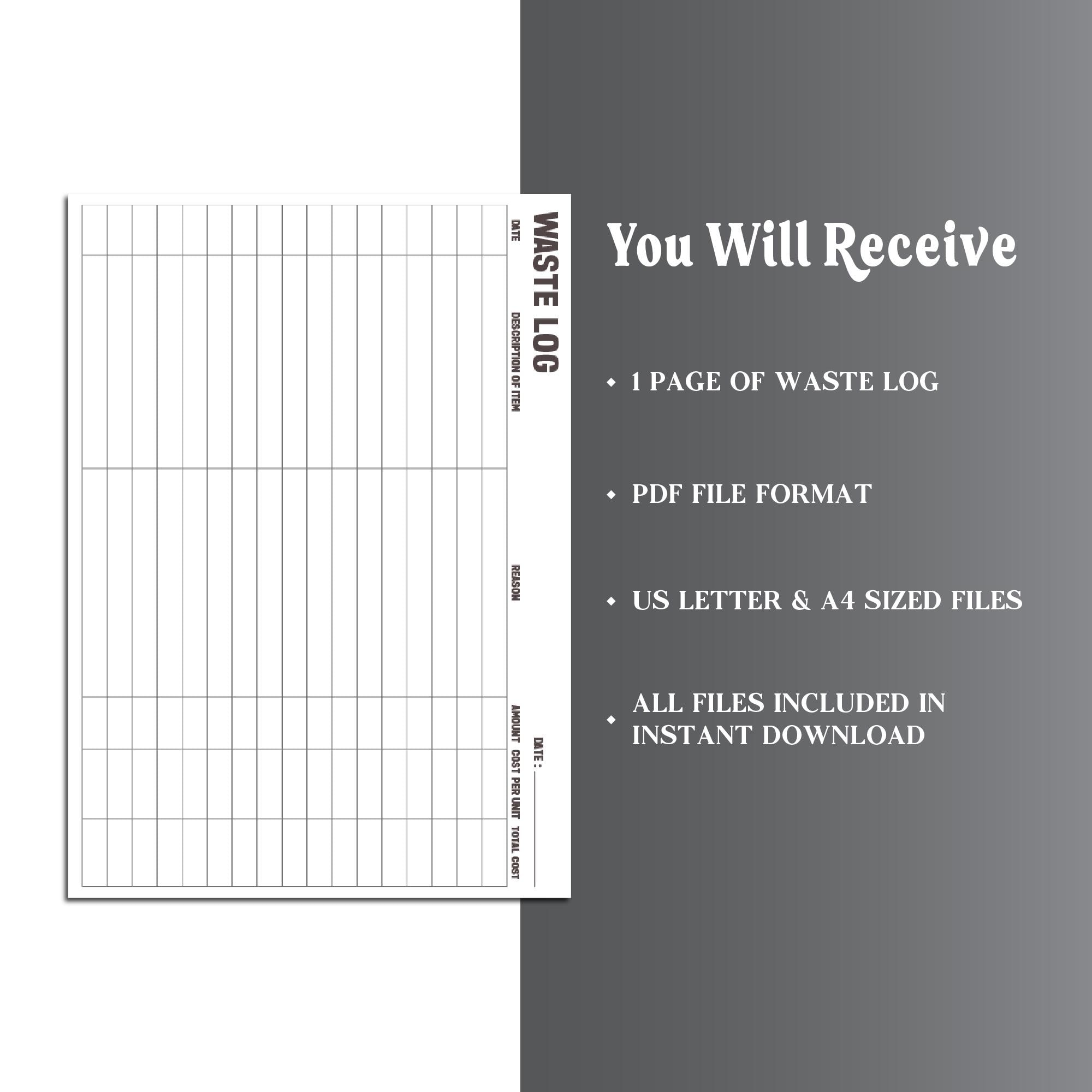 Waste Log Printable, Food Waste Tracker, Waste Tracker Template ...