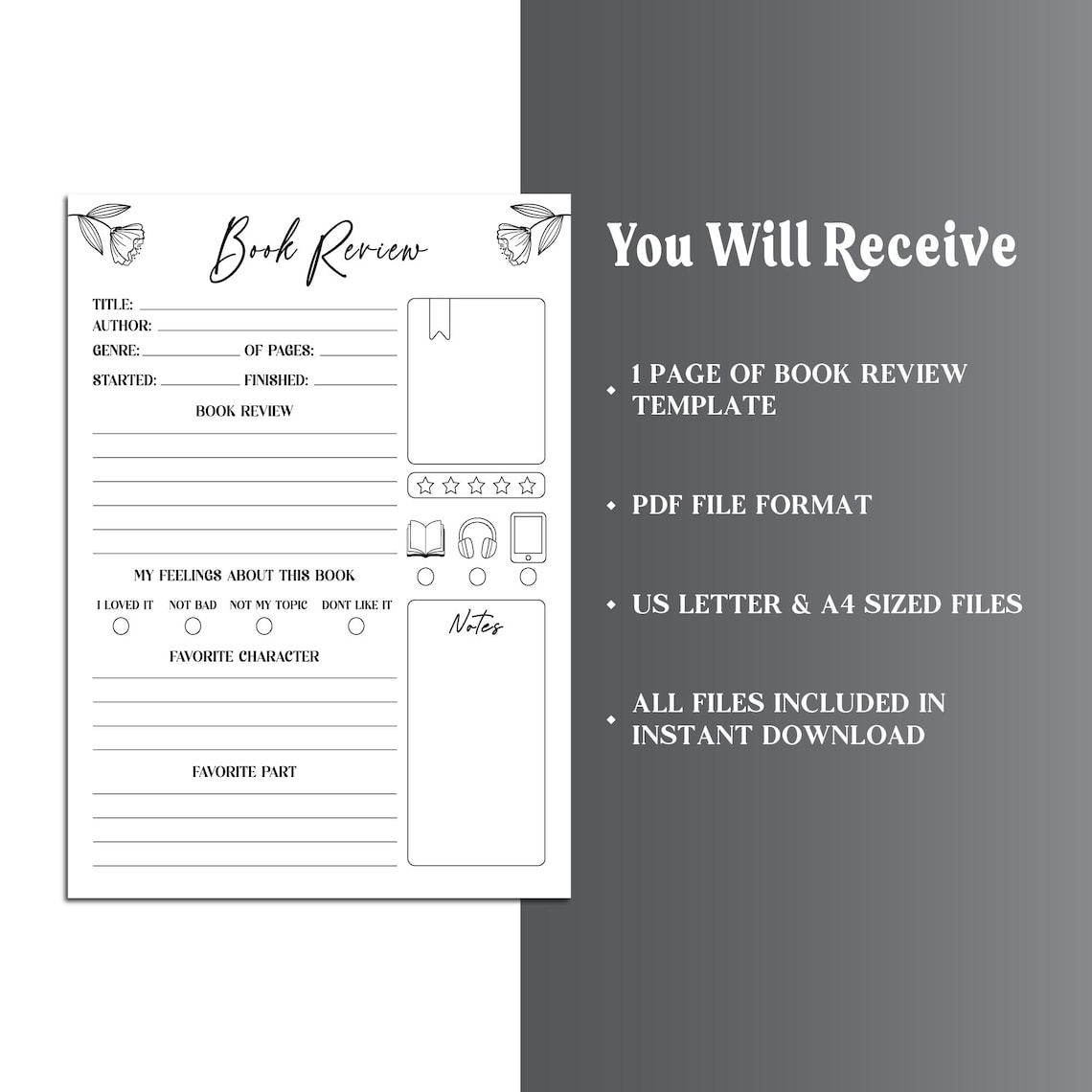 Book Review Template Printable, Book Review Page, Printable Book Review ...