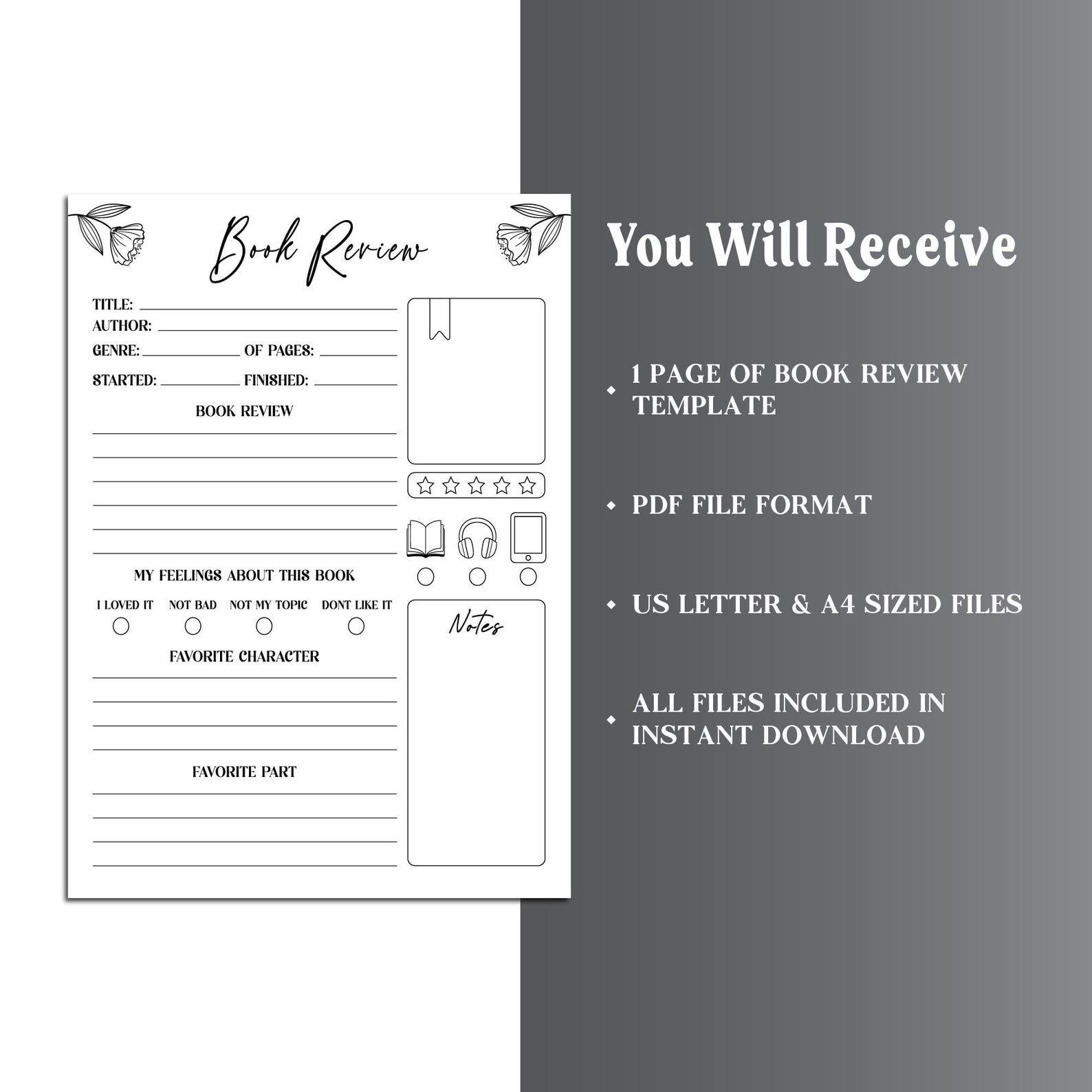 Book Review Template Printable, Book Review Page, Printable Book Review ...