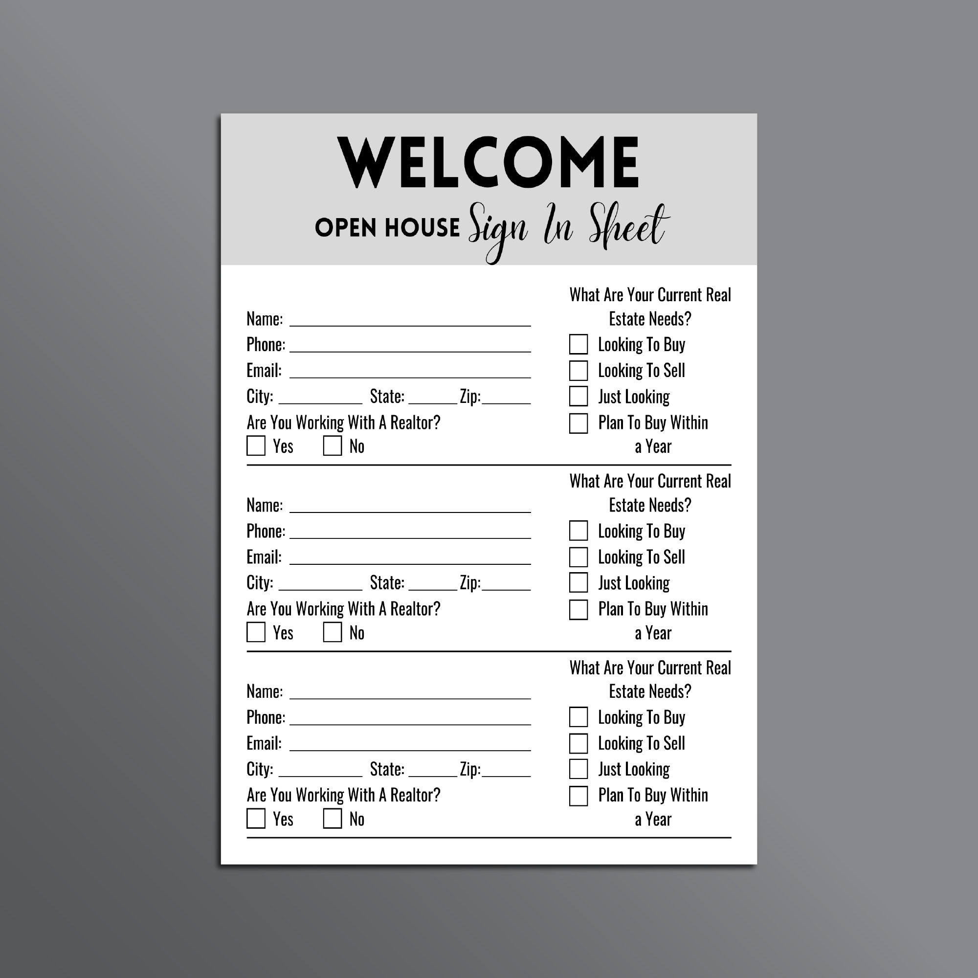 Open House Sign-in Sheet Template, Real Estate Visitor Log, Realtor ...