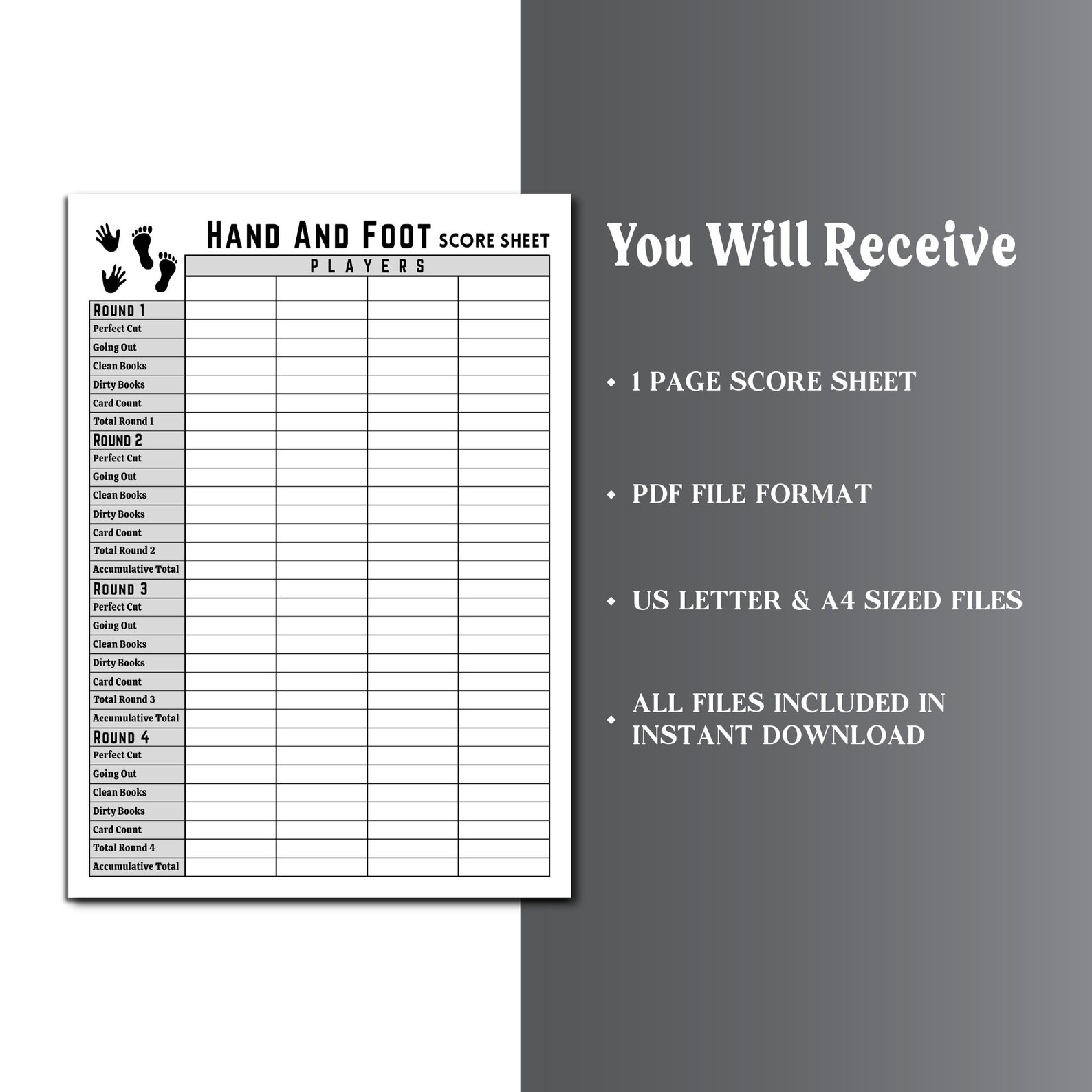 Hand and Foot Score Sheets, Hand and Foot Card Game Score Sheets ...
