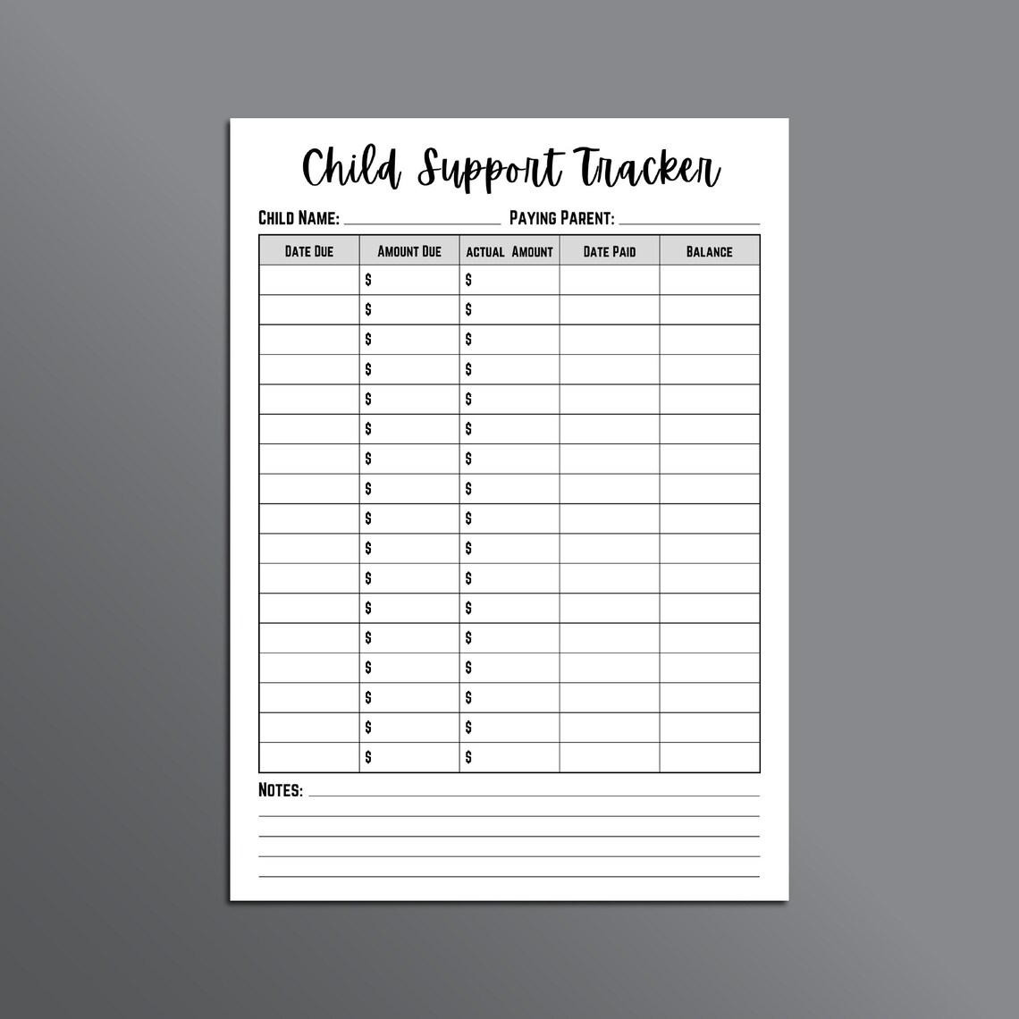 Child Support Tracker Printable - Child Support Payment Tracker - Co ...