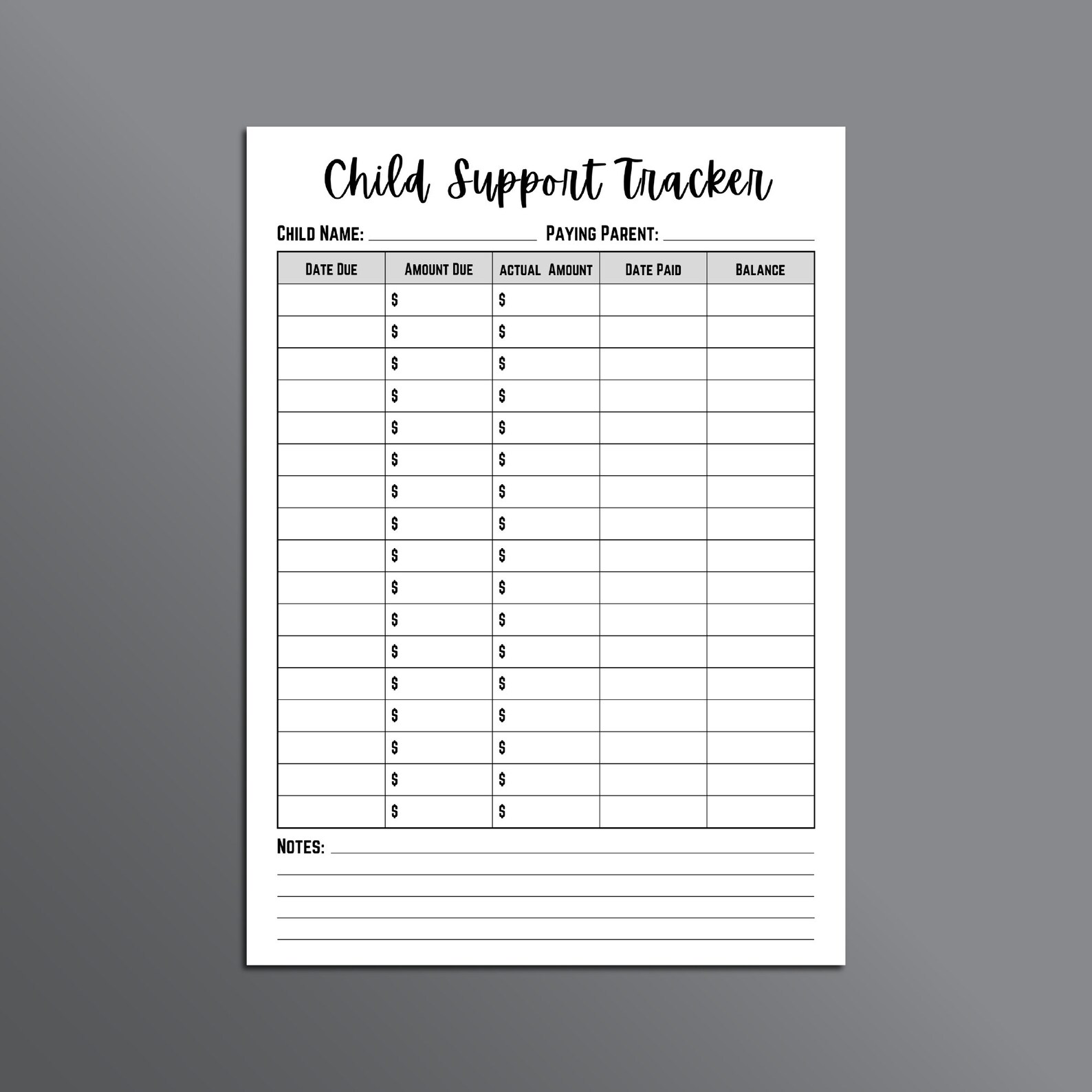 Child Support Tracker Printable - Child Support Payment Tracker - Co ...