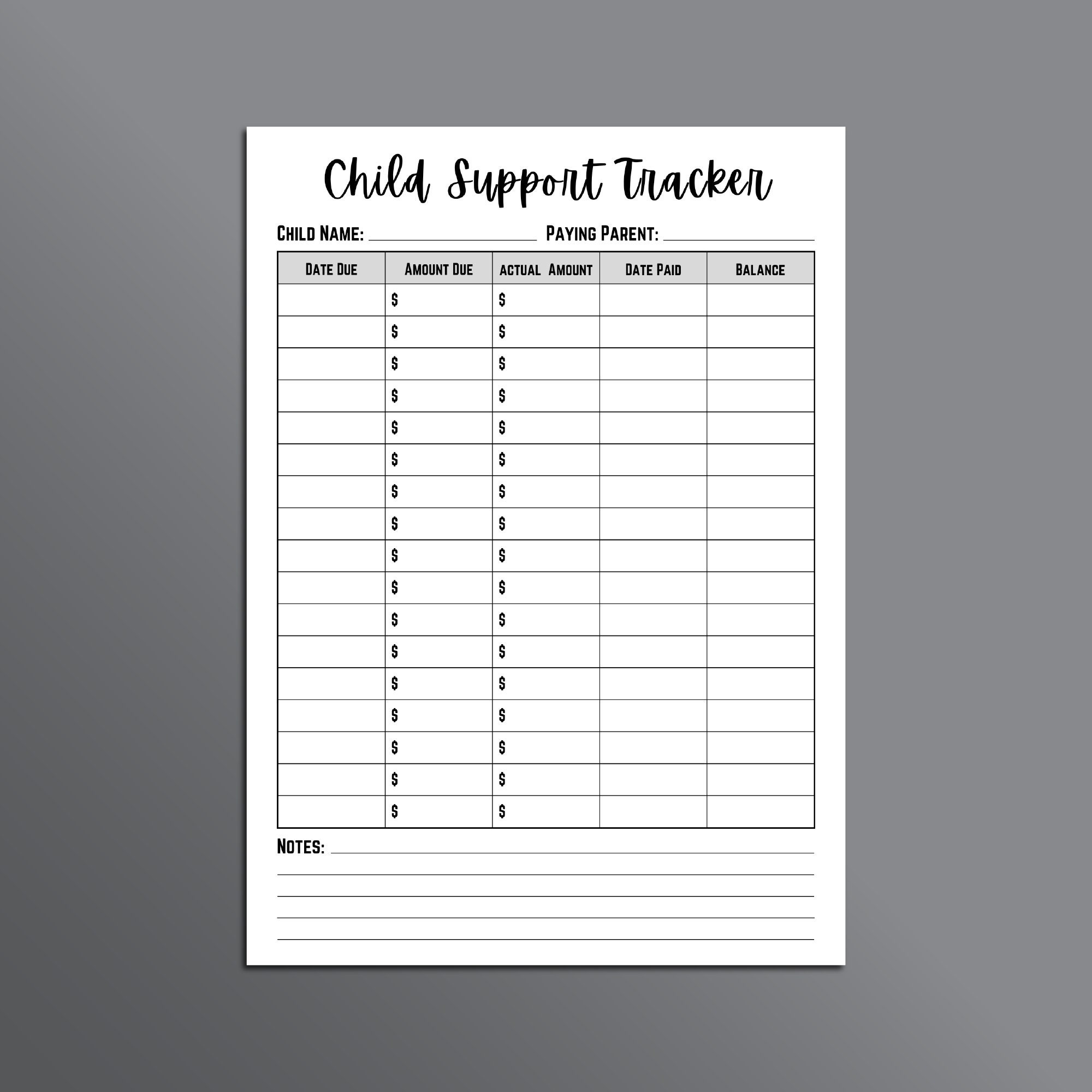 Child Support Tracker Printable - Child Support Payment Tracker - Co ...