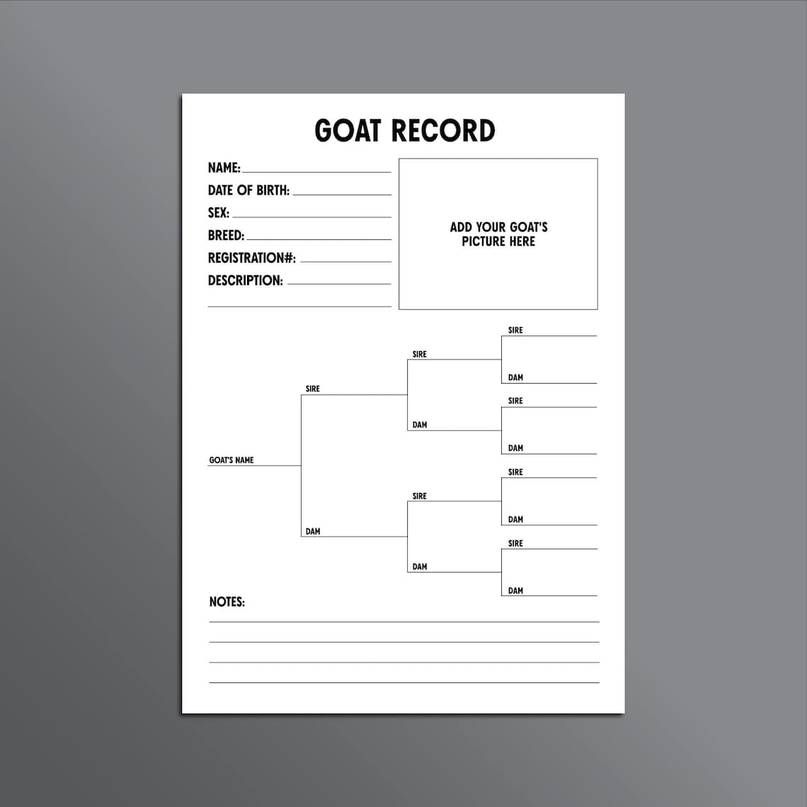 Goat Pedigree Template Printable, Goat ID Form, Fillable Form, Goat ...