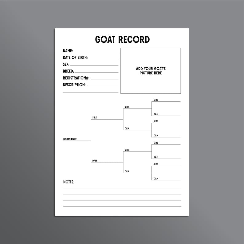 Goat Pedigree Template Printable, Goat ID Form, Fillable Form, Goat ...