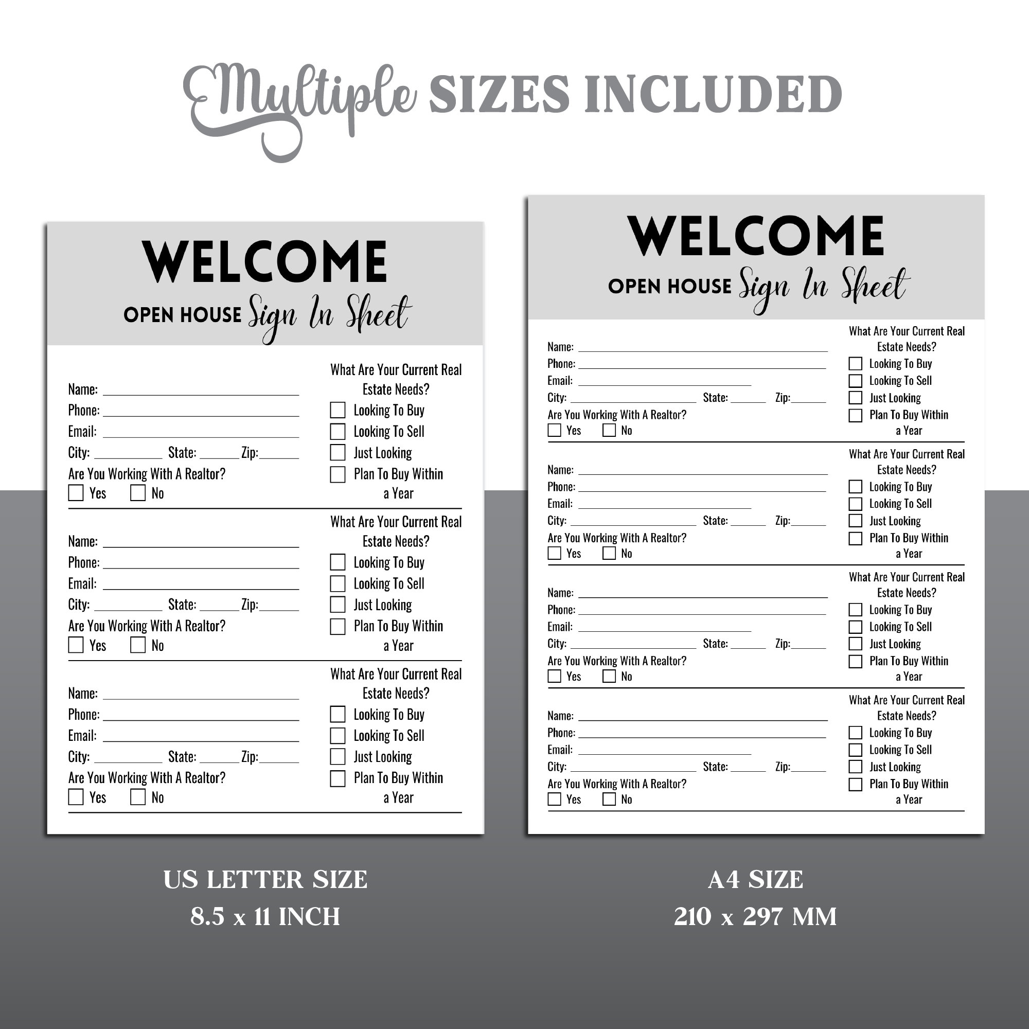 Open House Sign-in Sheet Template, Real Estate Visitor Log, Realtor ...