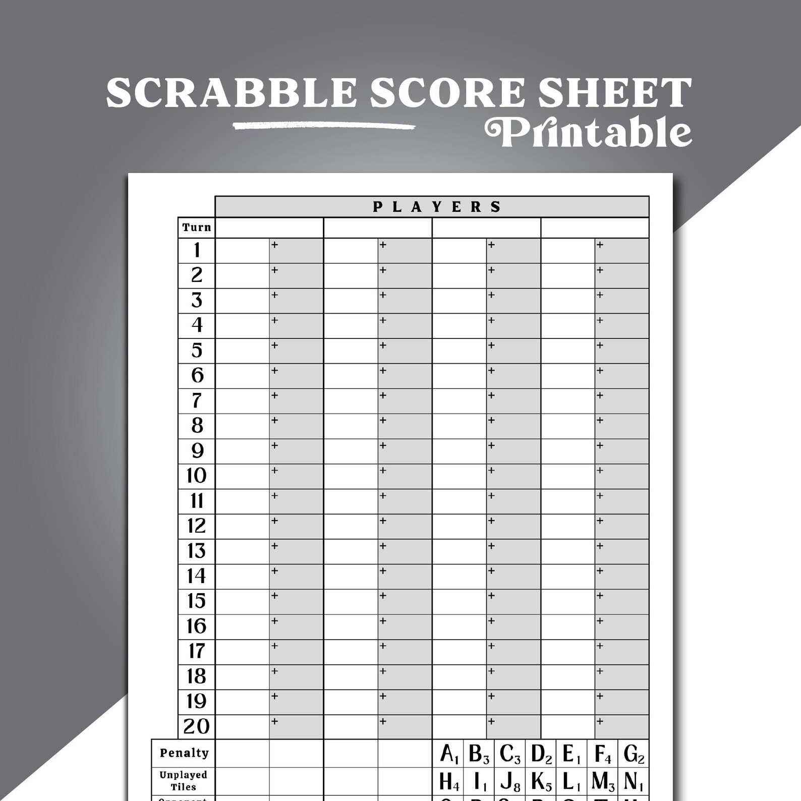Scrabble Score Sheet, Printable Scrabble Game Score Pad, Scrabble Score ...