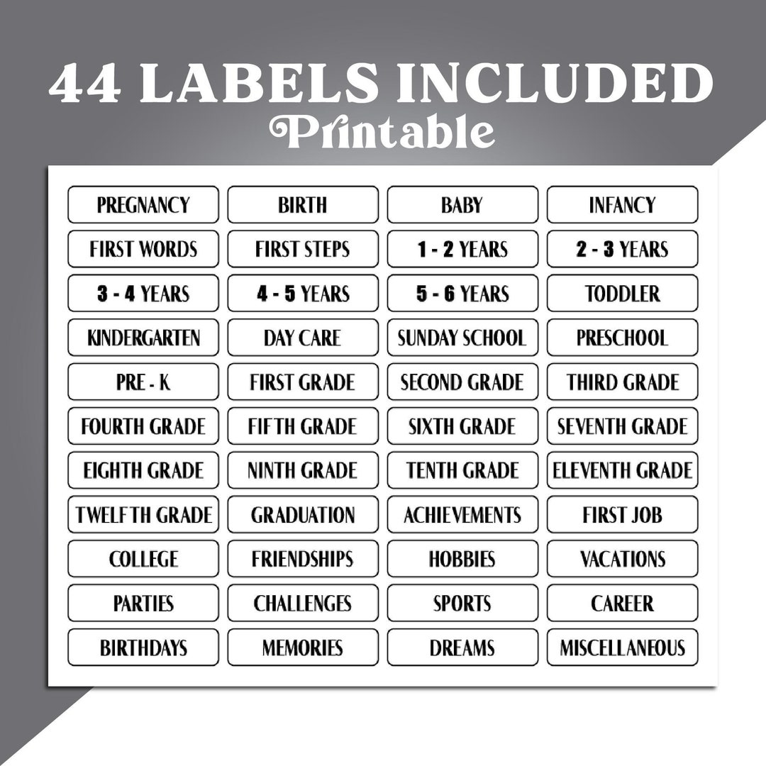 Memory Box Tab Labels, School File Box, Milestone Tote, Printable ...