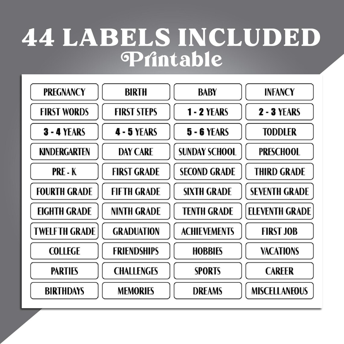 Memory Box Tab Labels, School File Box, Milestone Tote, Printable ...