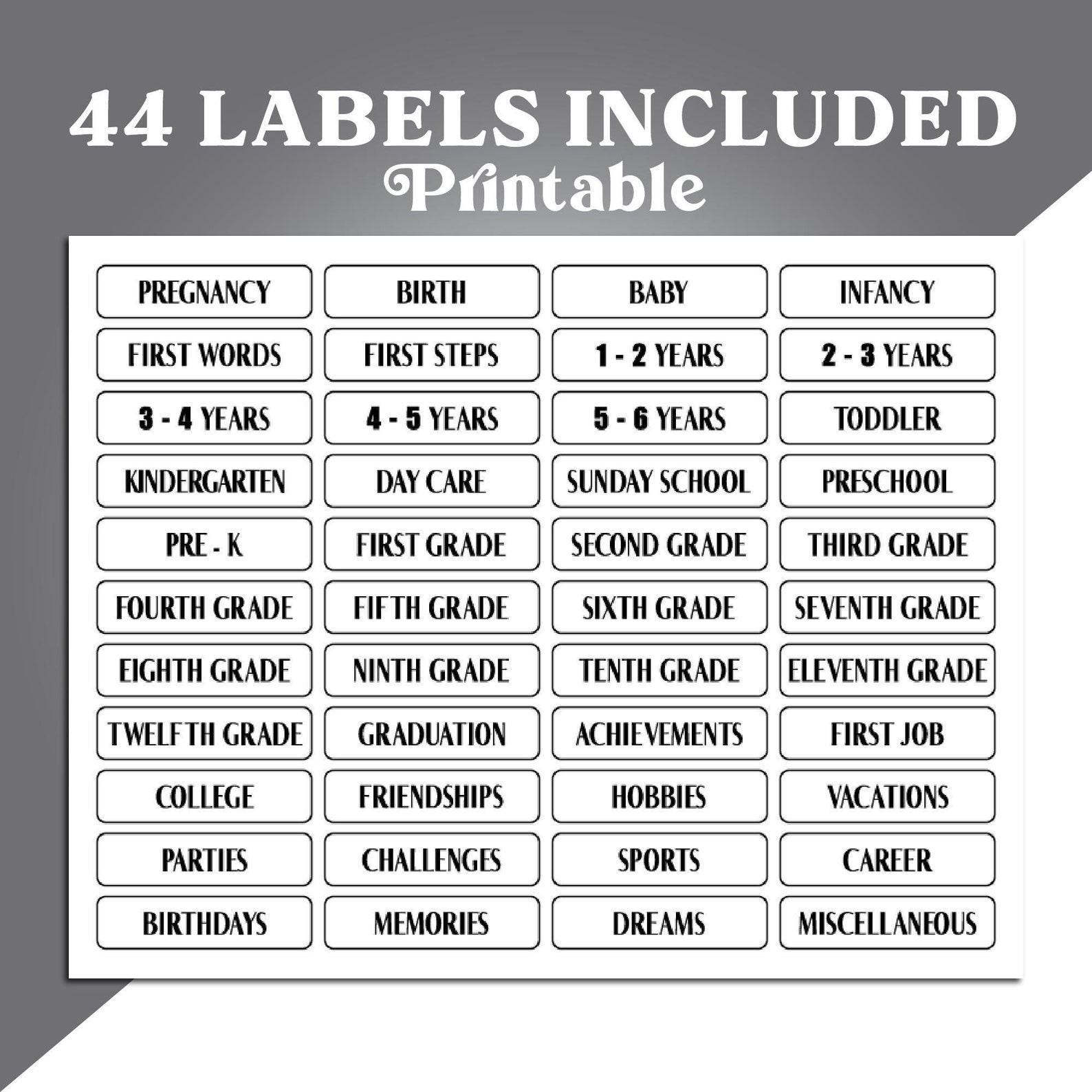 Memory Box Tab Labels, School File Box, Milestone Tote, Printable ...