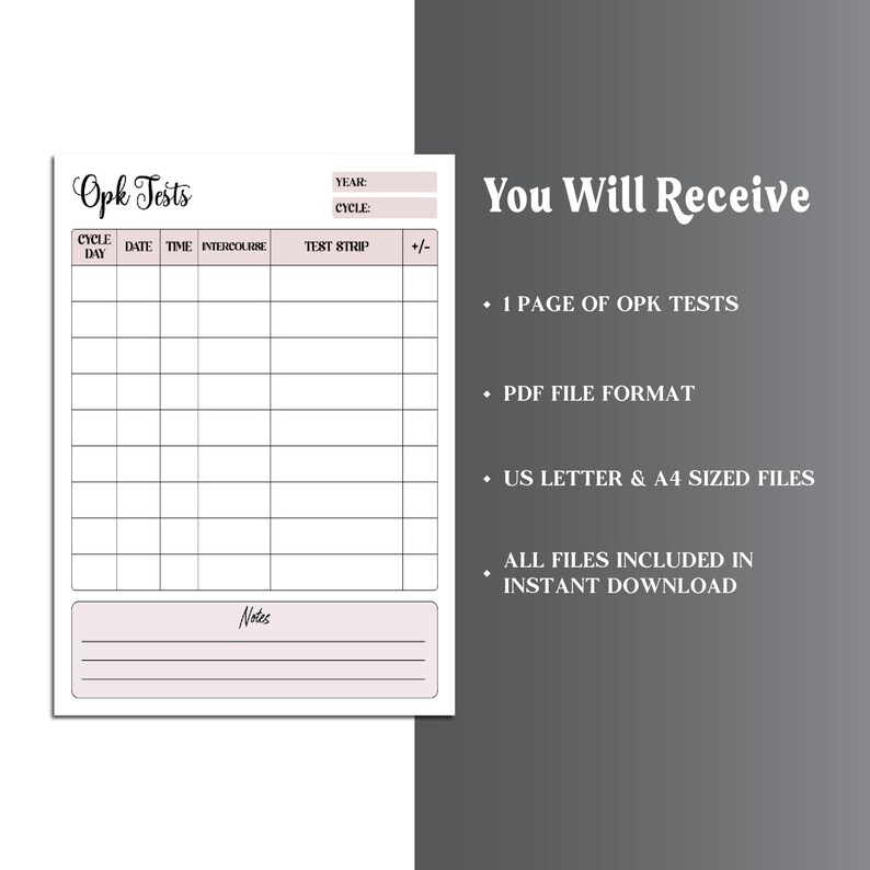 OPK Test Sheet Printable, Ovulation Tracker, Ovulation Test Strips ...