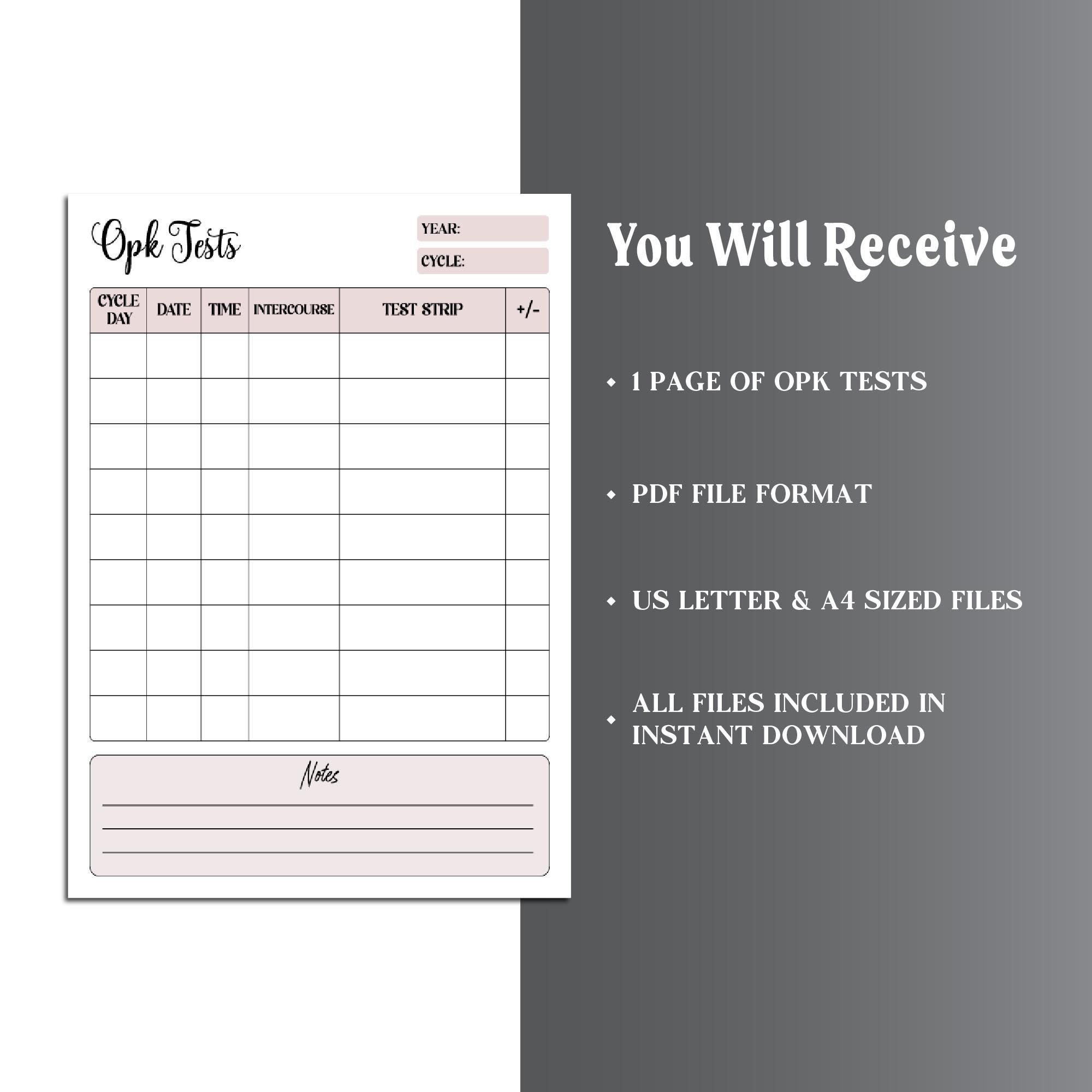 OPK Test Sheet Printable, Ovulation Tracker, Ovulation Test Strips ...