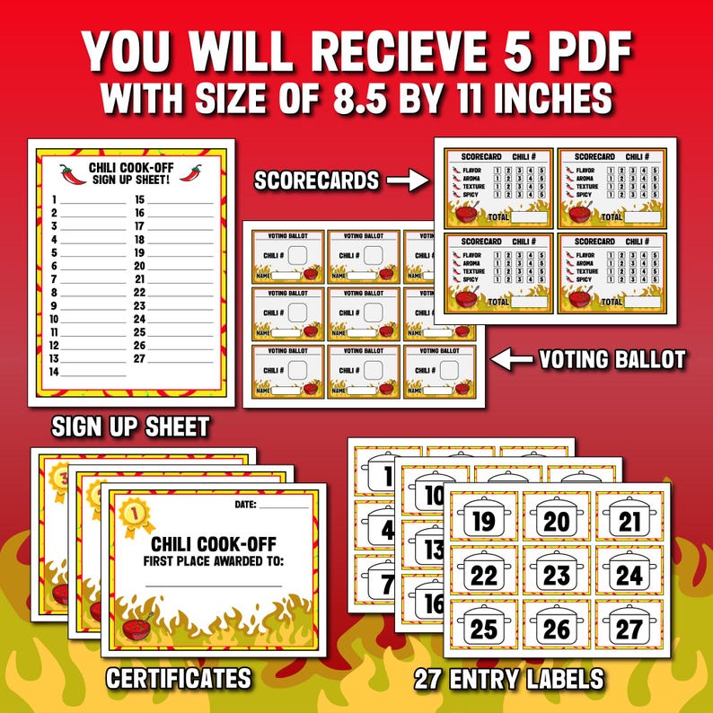Bundle Chili Cook-off Score Sheet Printable for Chili Competition ...