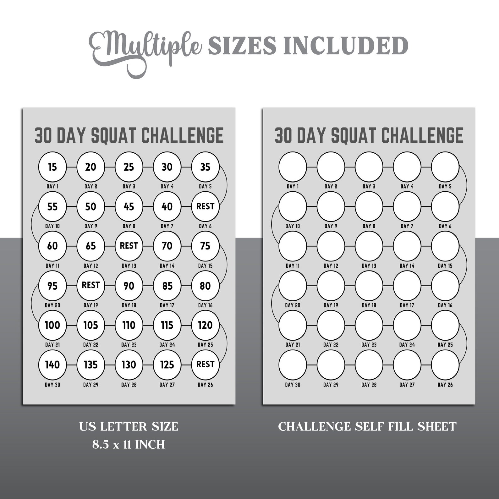 30 Day Squat Challenge Printable | Squat Tracker | Core Fitness | Squat ...