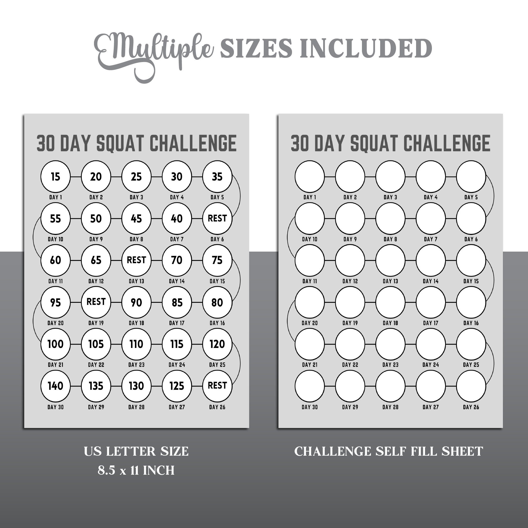 30 Day Squat Challenge Printable | Squat Tracker | Core Fitness | Squat ...