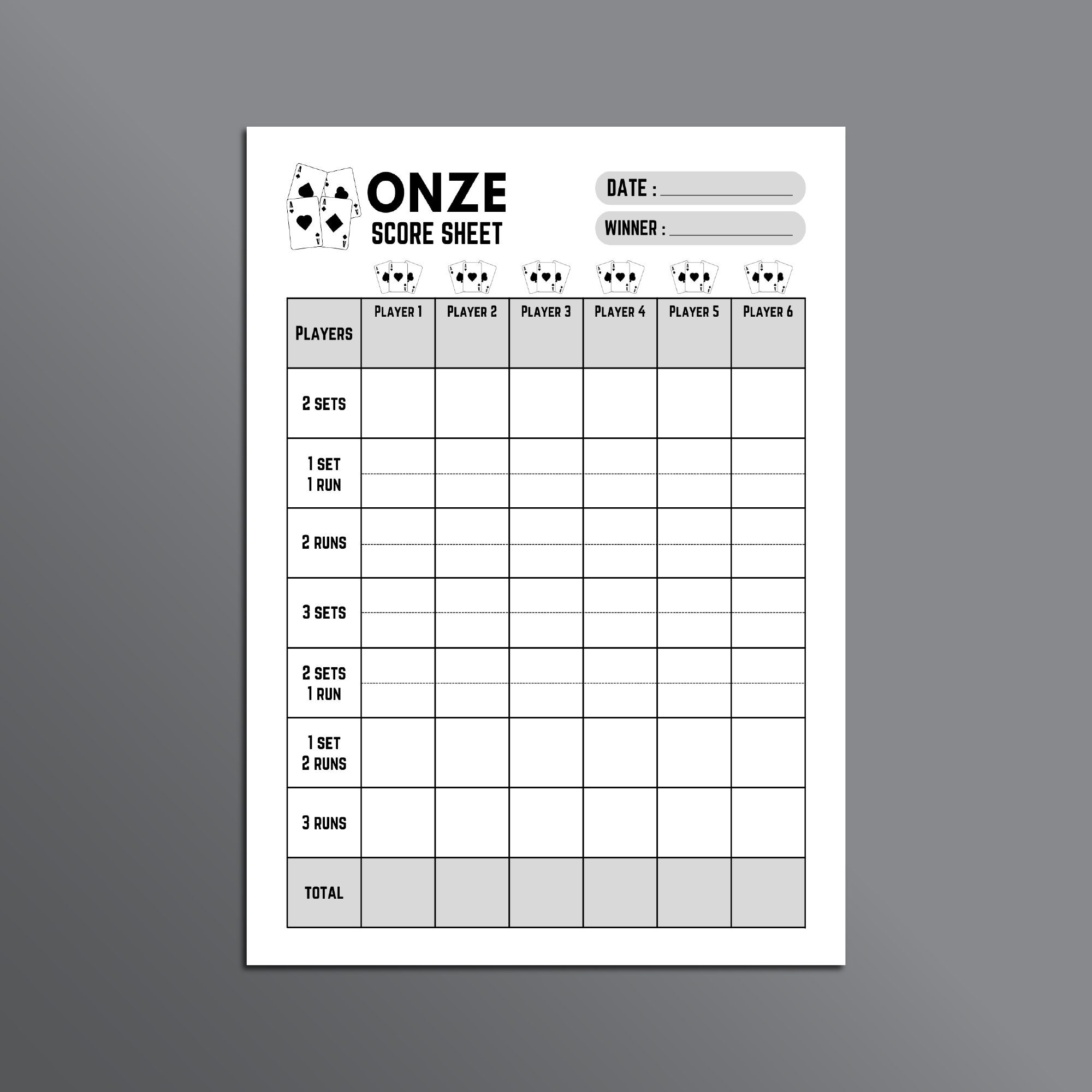 Onze Score Sheet, Onze Scorekeeping, Onze Card Game Score Pad Printabel ...