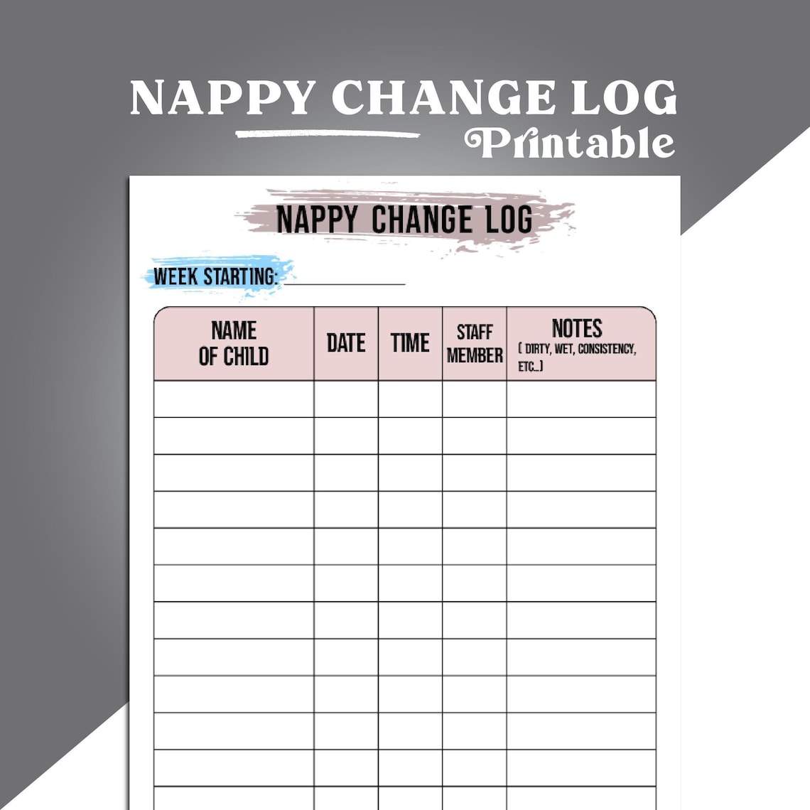 Nappy Change Log Printable, Newborn Diary Sleep Chart, Form Daycare ...