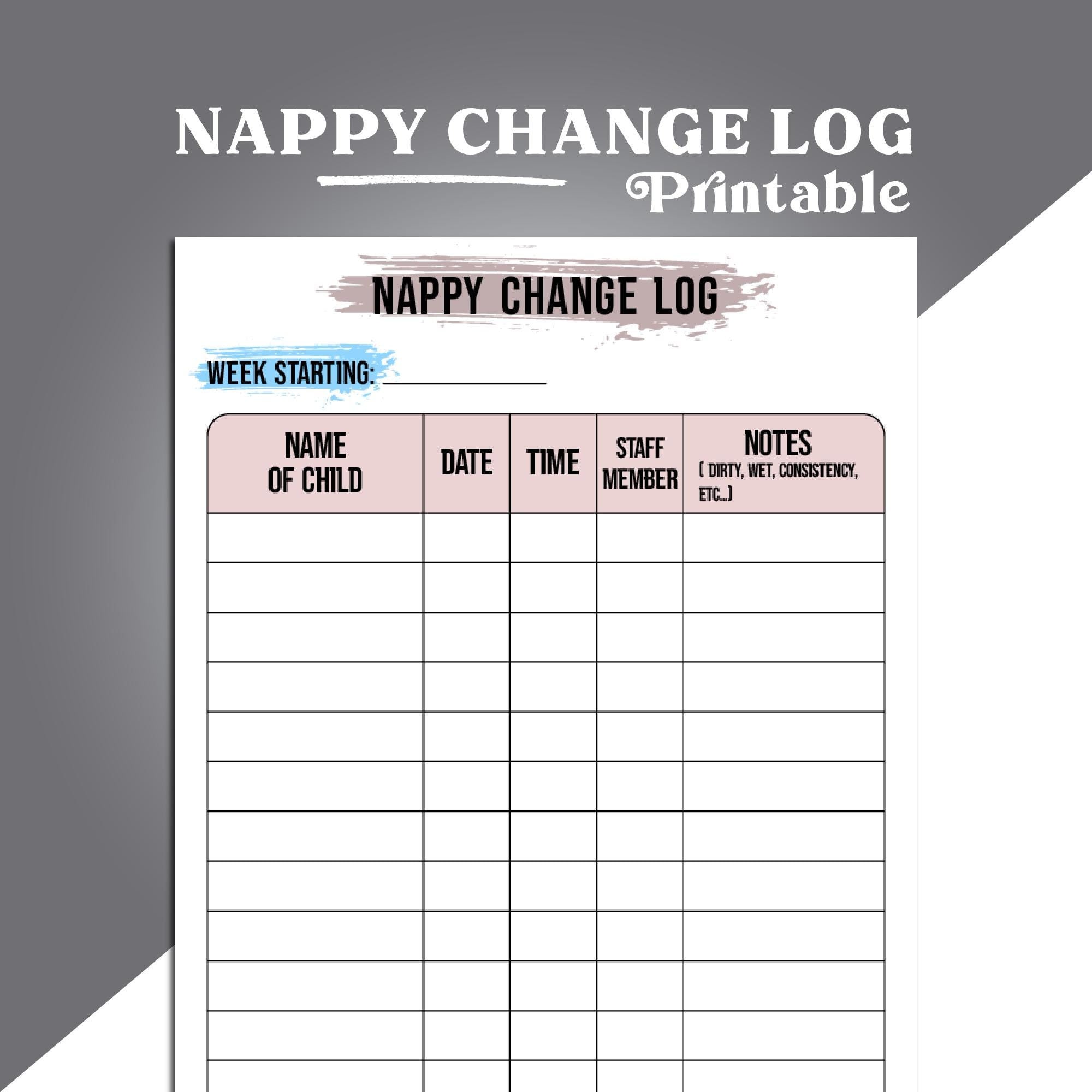 Nappy Change Log Printable, Newborn Diary Sleep Chart, Form Daycare ...