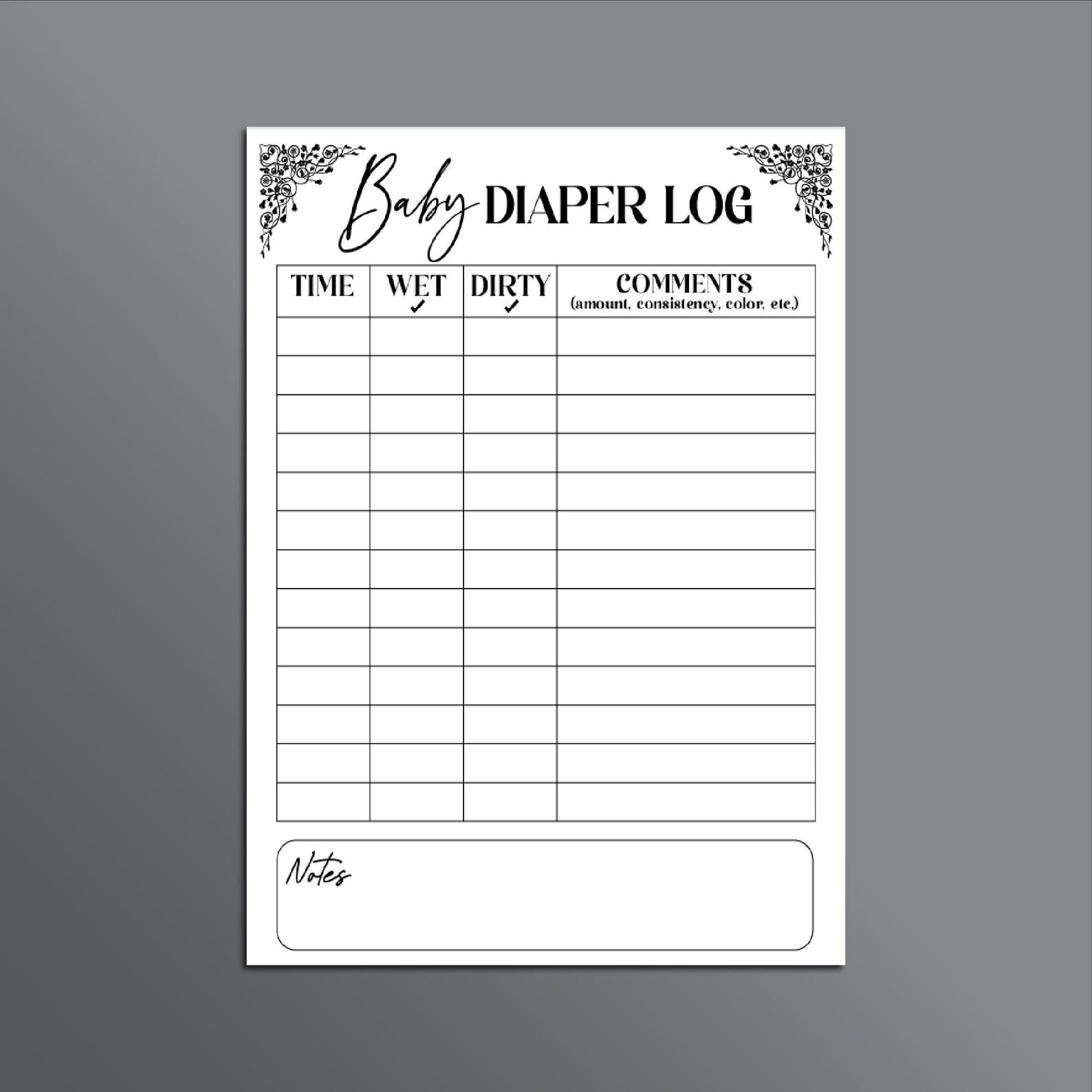 Diaper Log Printable, Baby Diaper Tracker, Daily Diaper Changing Log ...
