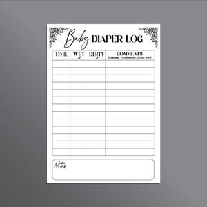 Diaper Log Printable, Baby Diaper Tracker, Daily Diaper Changing Log ...