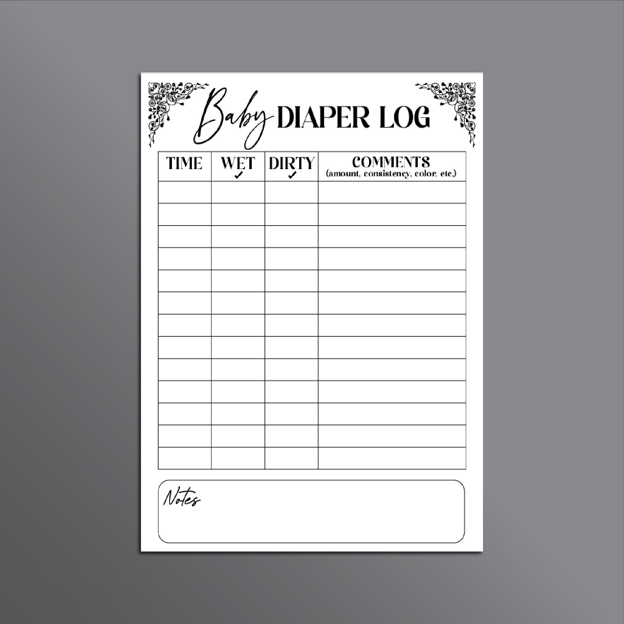 Diaper Log Printable, Baby Diaper Tracker, Daily Diaper Changing Log ...