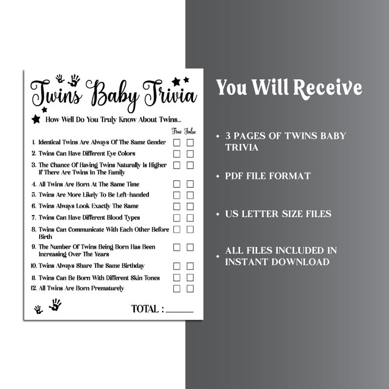 Twins Baby Trivia True or False Baby Shower Game, Fun Twin Trivia Baby ...