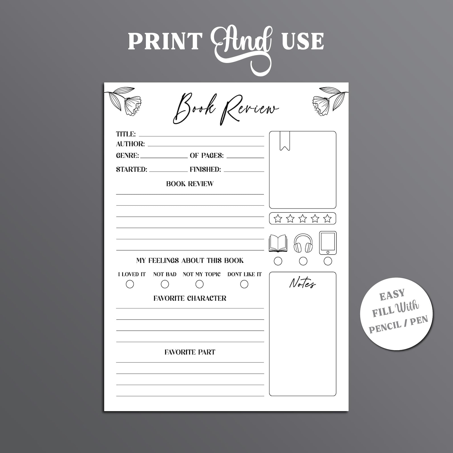 Book Review Template Printable, Book Review Page, Printable Book Review ...