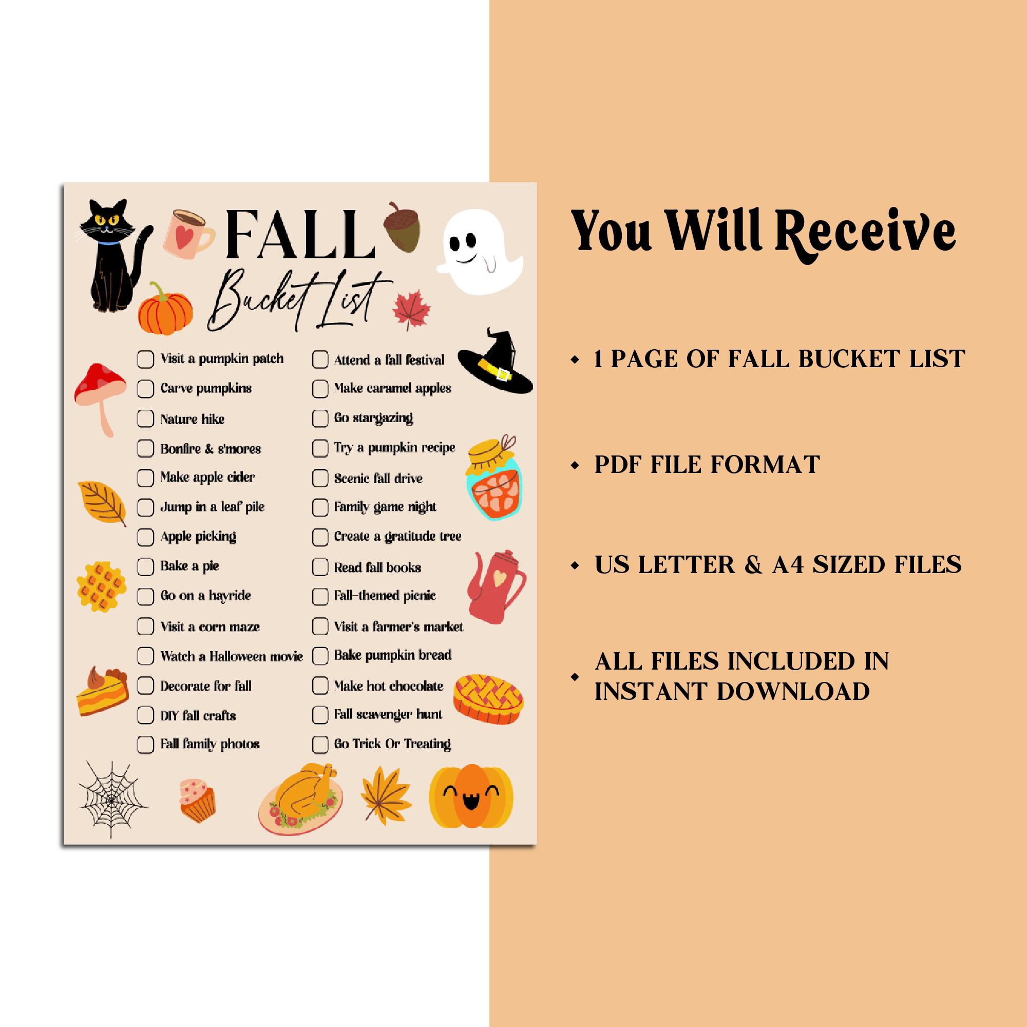 Fall Bucket List Printable, Fall to Do List for Families, Autumn Bucket ...