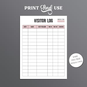 Visitor Log Printable, Visitor Log Sheet, Visitor Tracker Template ...