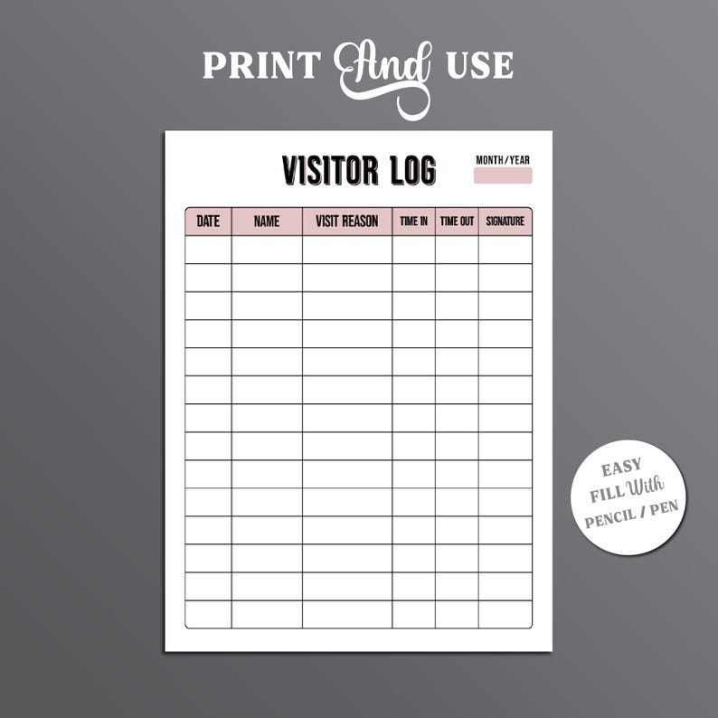 Visitor Log Printable, Visitor Log Sheet, Visitor Tracker Template ...