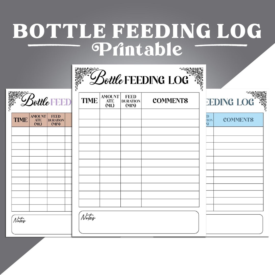Bottle Feeding Log Printable, Baby Feeding Chart Tracker, Newborn ...