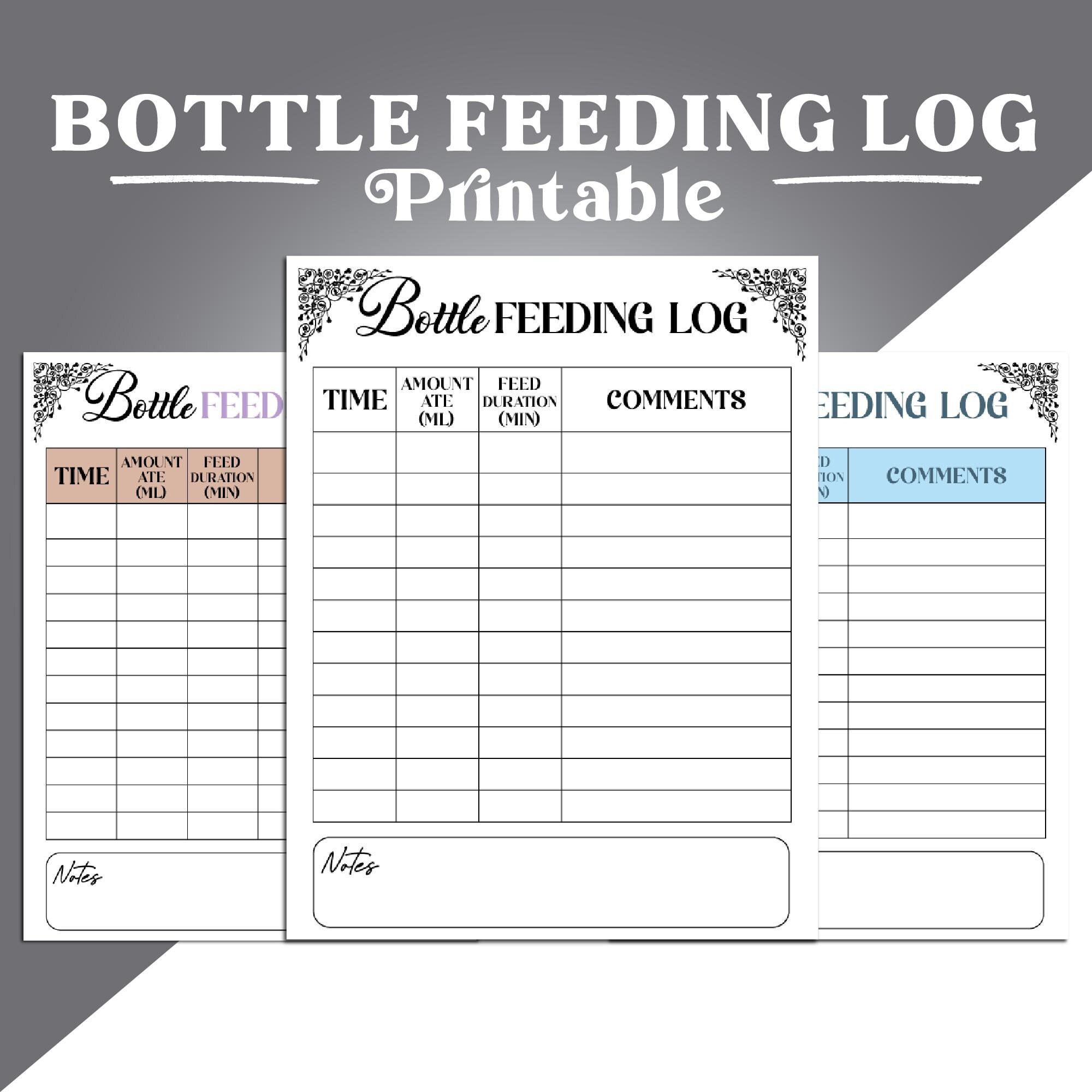 Bottle Feeding Log Printable, Baby Feeding Chart Tracker, Newborn ...