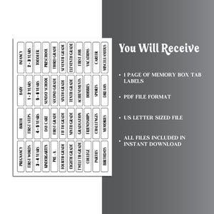 Memory Box Tab Labels, School File Box, Milestone Tote, Printable ...