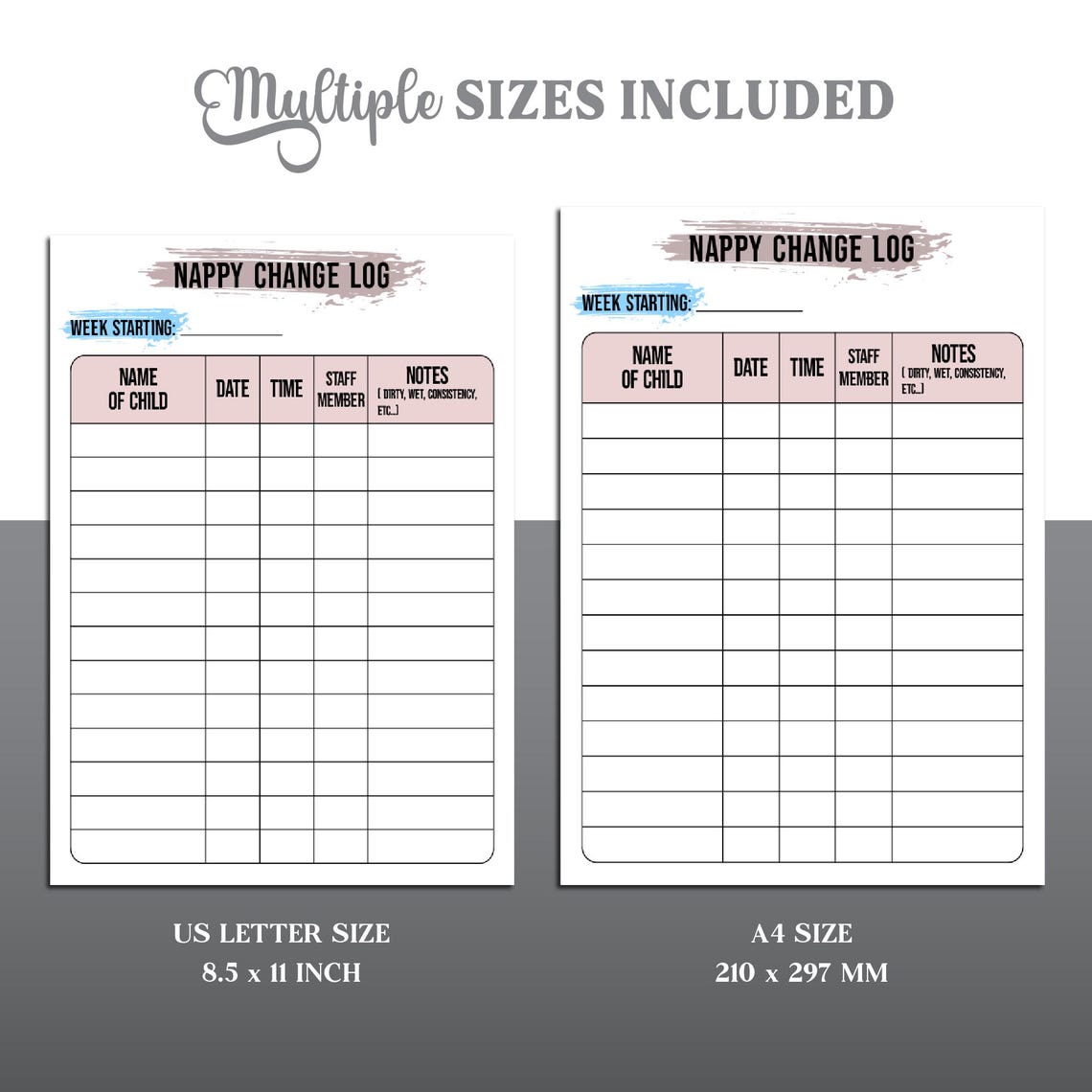 Nappy Change Log Printable, Newborn Diary Sleep Chart, Form Daycare ...
