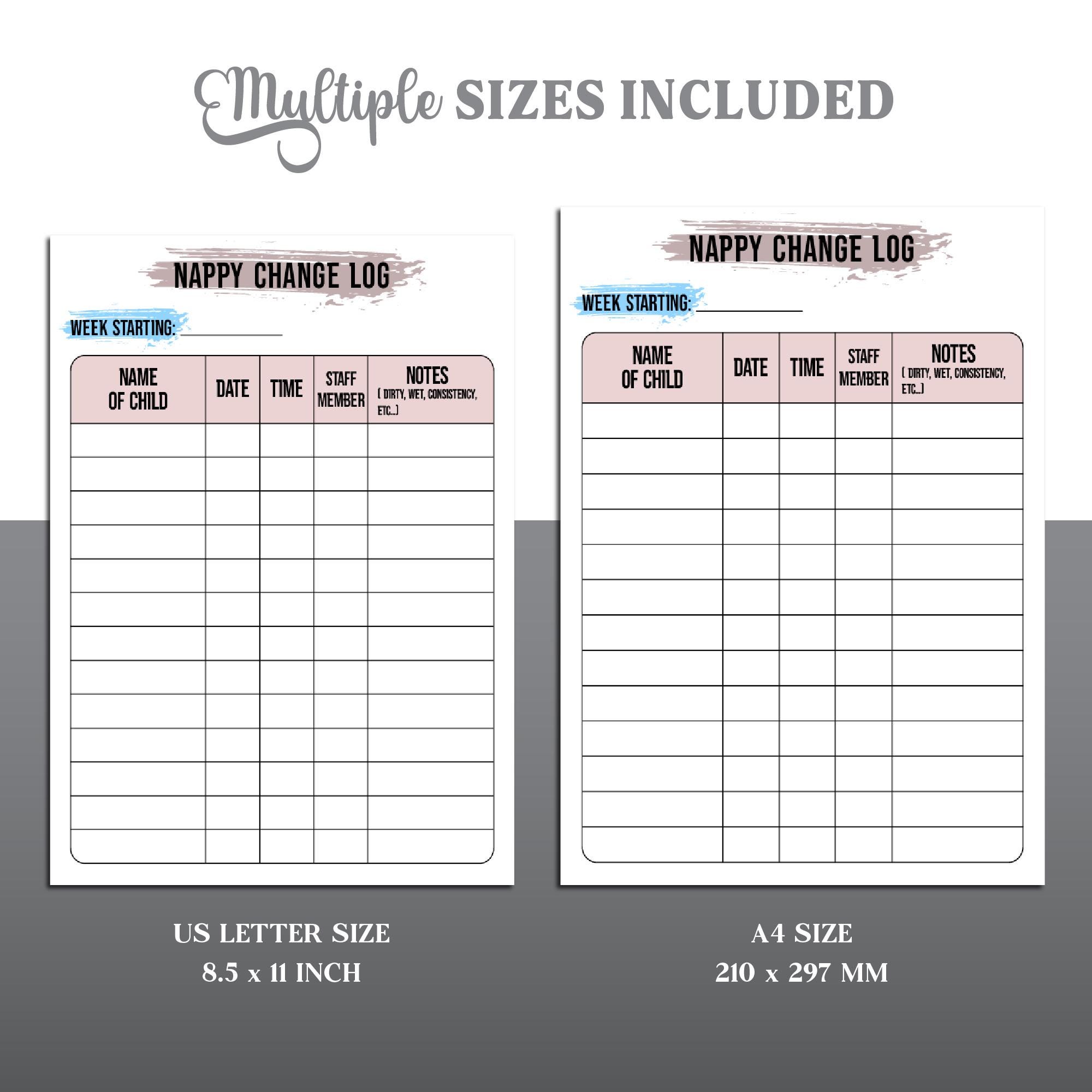 Nappy Change Log Printable, Newborn Diary Sleep Chart, Form Daycare ...