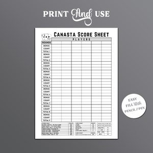 Canasta Score Sheet, Canasta Card Game Score Sheet, Printable Canasta ...