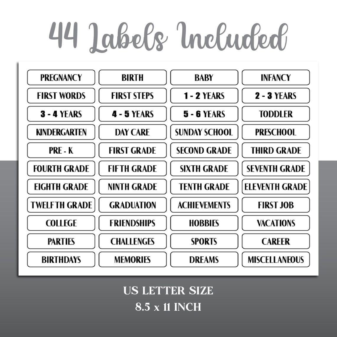 Memory Box Tab Labels, School File Box, Milestone Tote, Printable ...