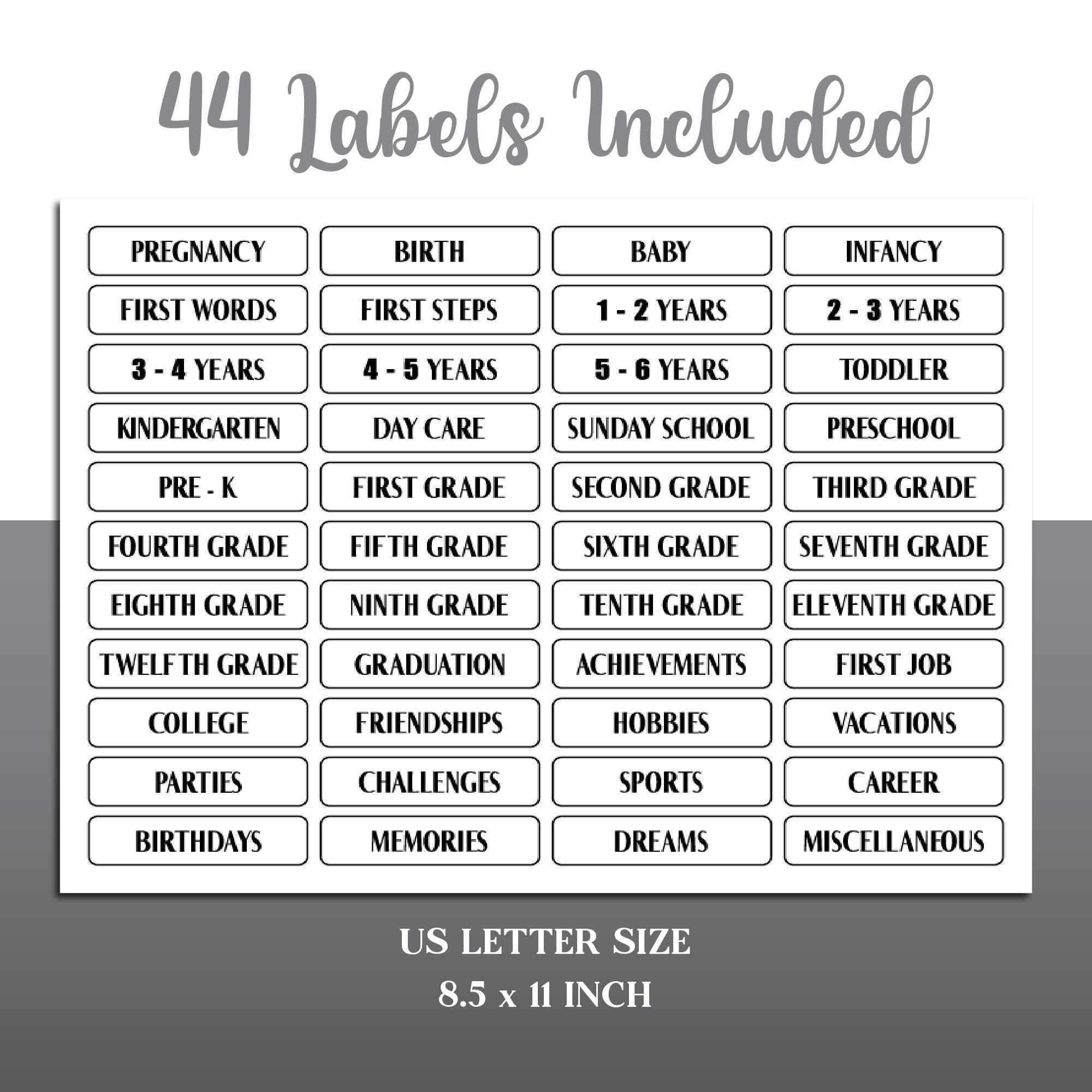 Memory Box Tab Labels, School File Box, Milestone Tote, Printable ...