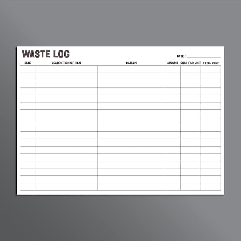 Waste Log Printable, Food Waste Tracker, Waste Tracker Template ...